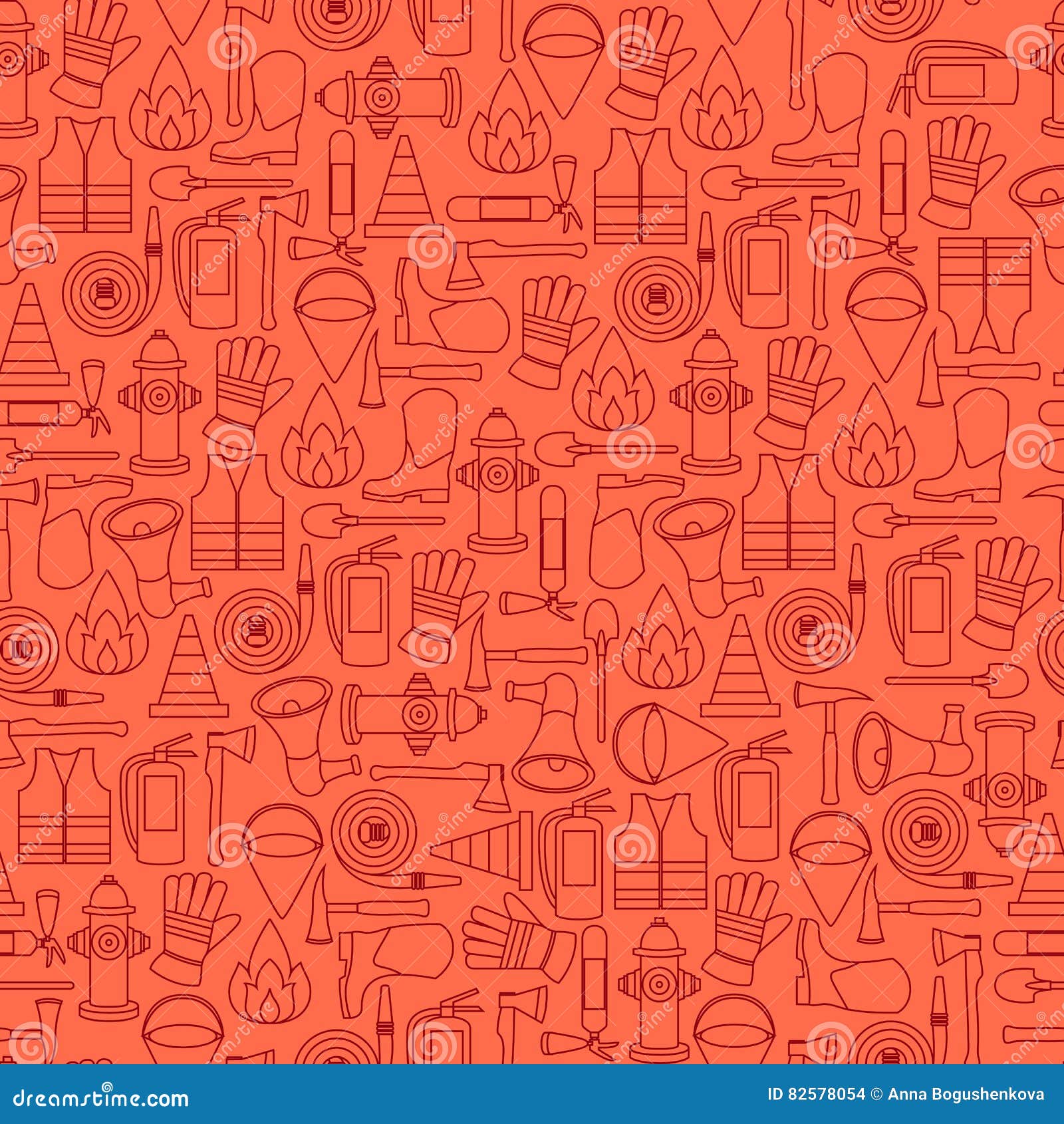 Vector Pattern Seamless of Line Firefighting Equipment Illustration ...