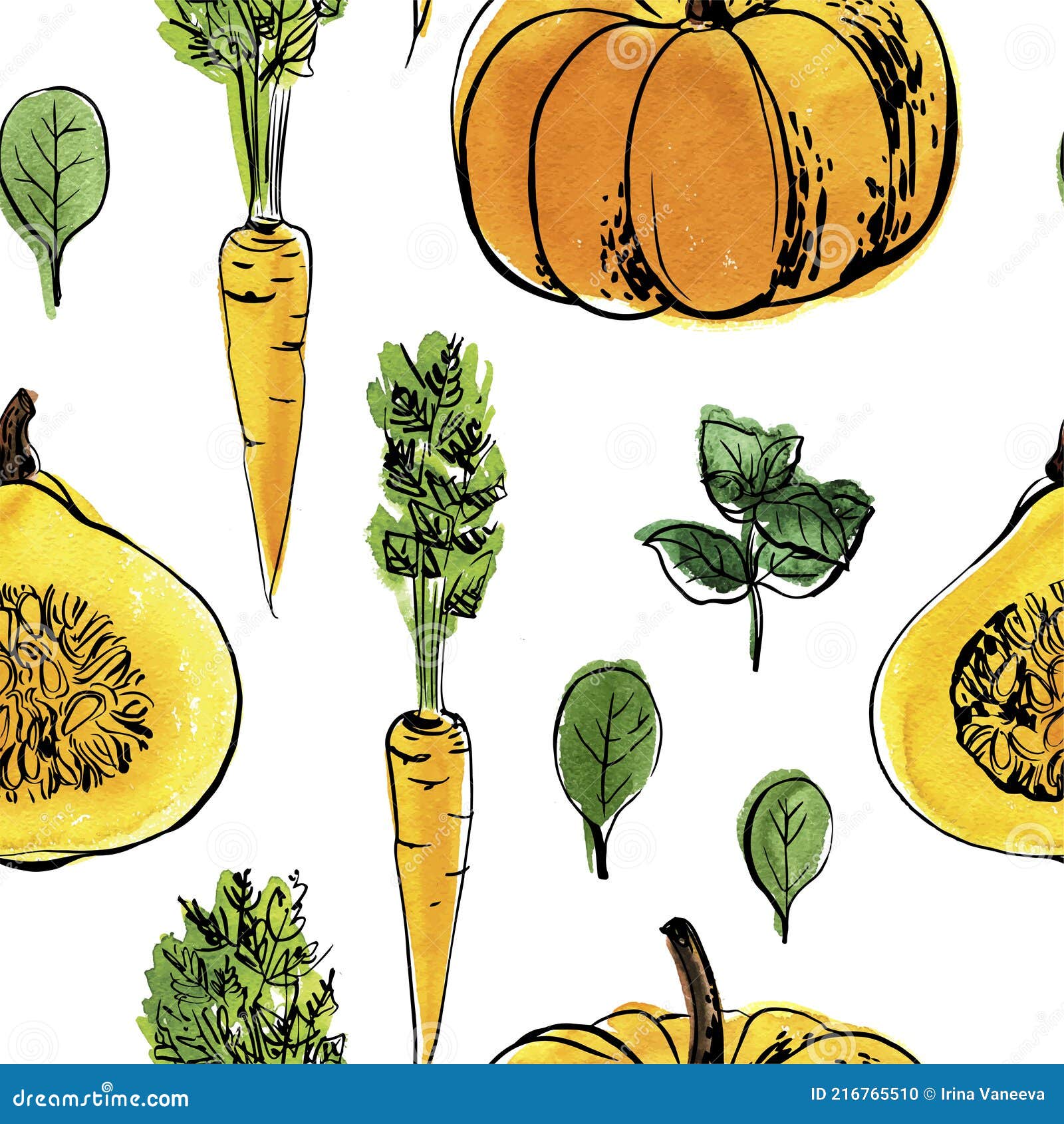 Vector Pattern Sketch of Vegetables. Color Sketch of Food Stock Vector ...