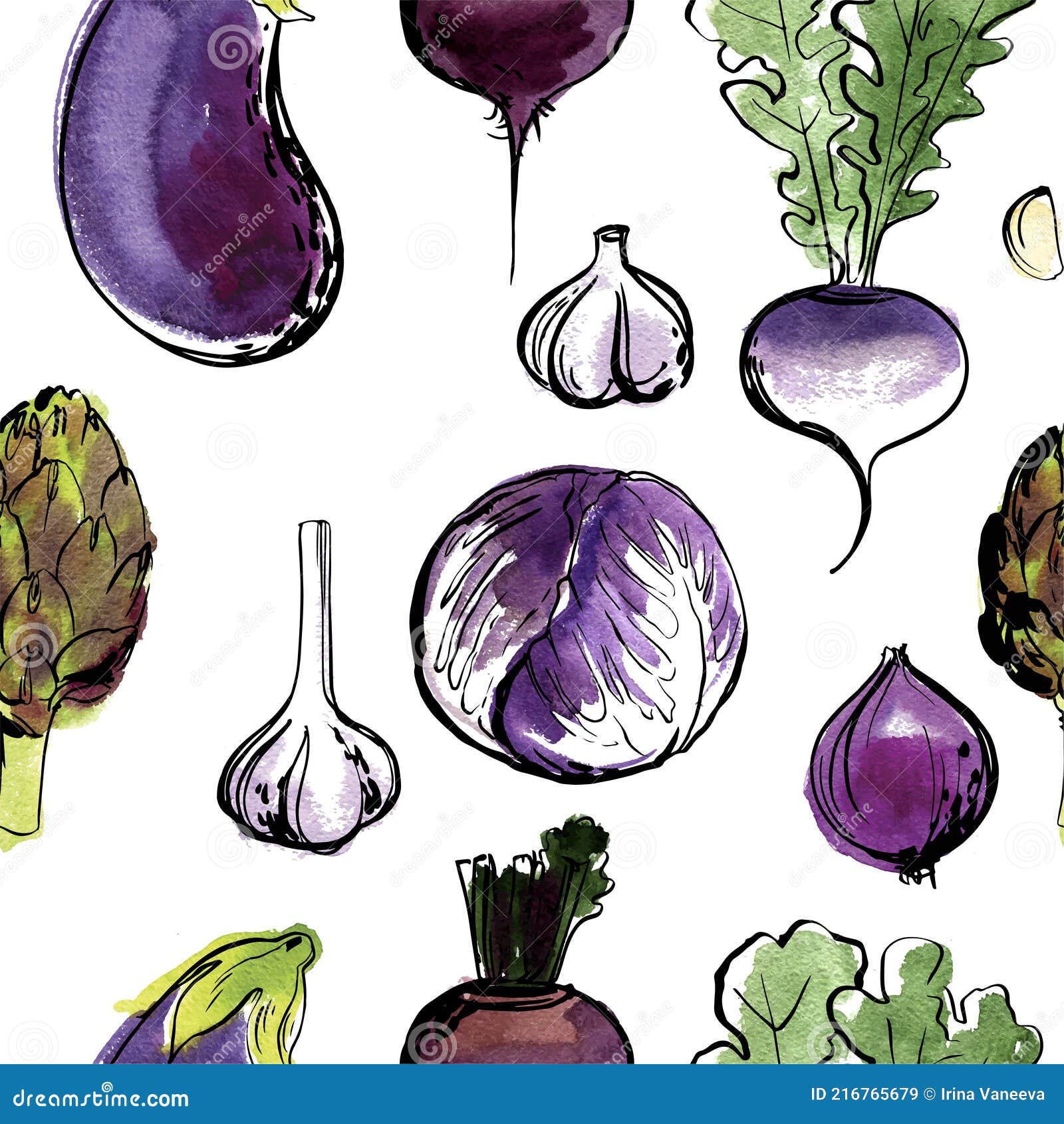 Vector Pattern Sketch of Vegetables. Color Sketch of Food Stock Vector ...