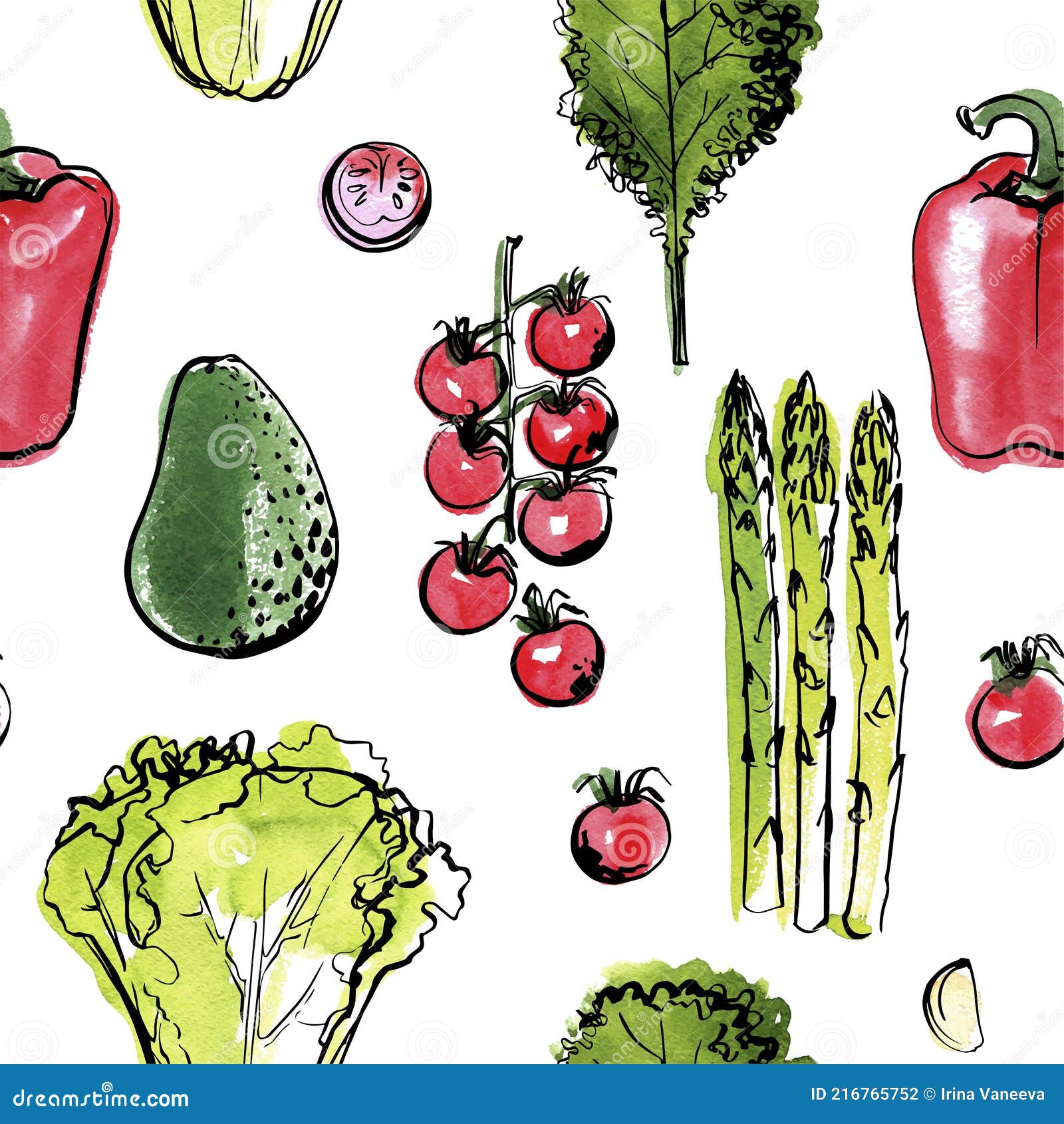 Vector Pattern Sketch of Vegetables. Color Sketch of Food Stock Vector ...