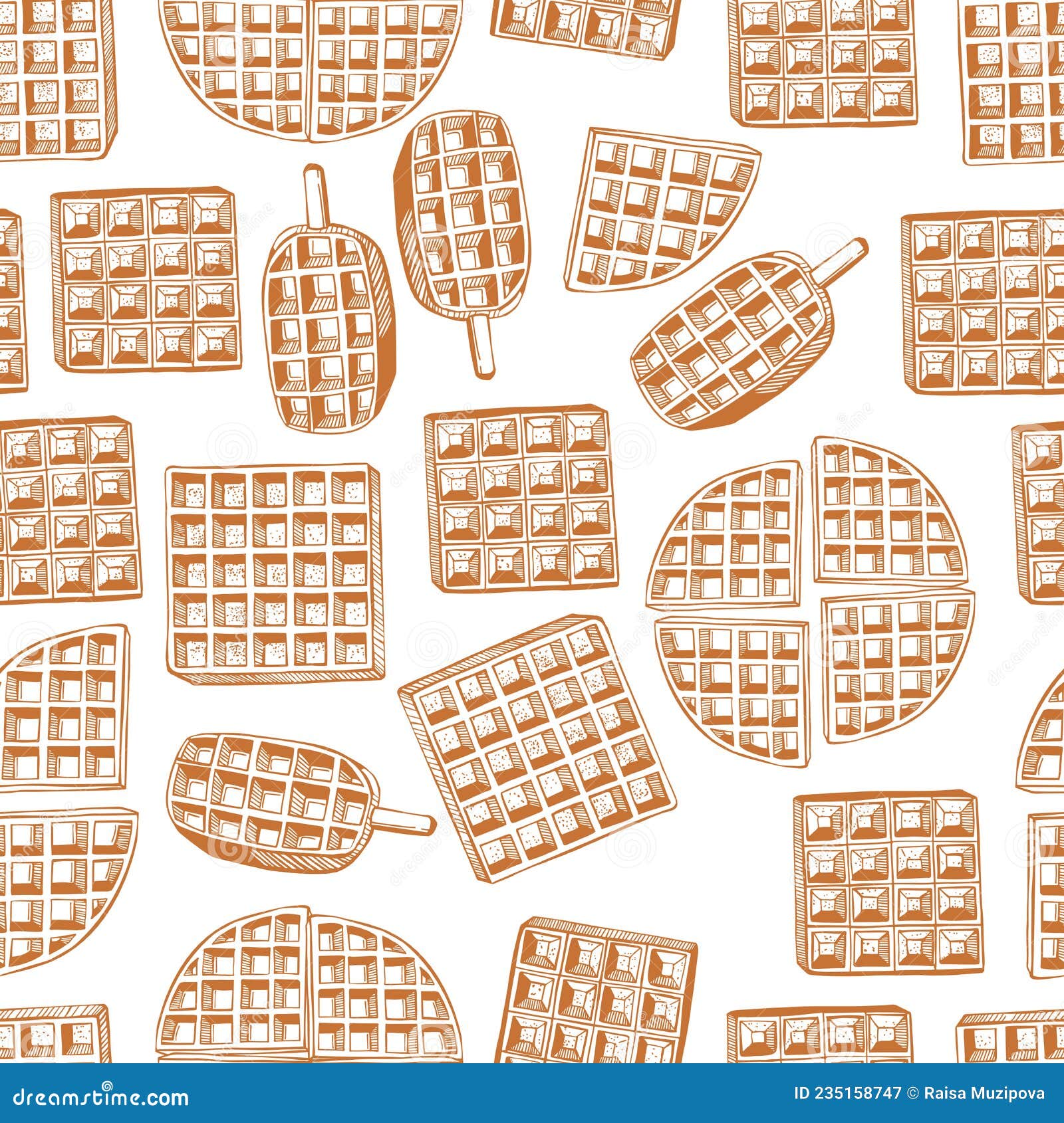 Vector Pattern with Sketch Waffles Stock Vector - Illustration of fried ...