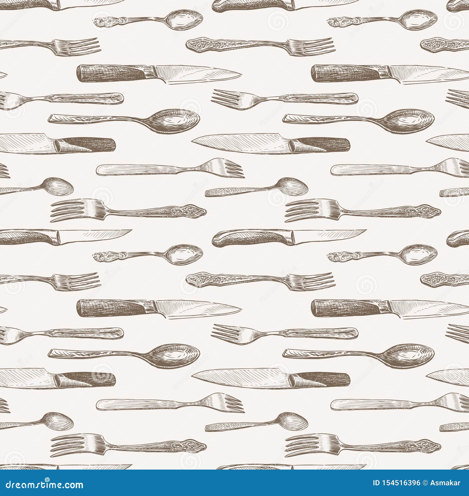 Seamless Pattern of Sketches of Various Cutlery Stock Vector ...