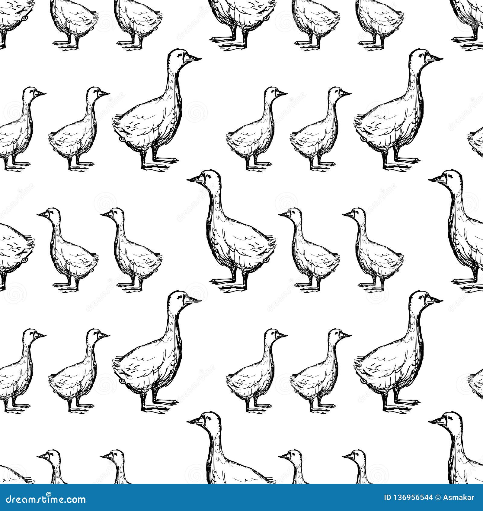 Seamless Background of Geese Sketches Stock Vector - Illustration of ...
