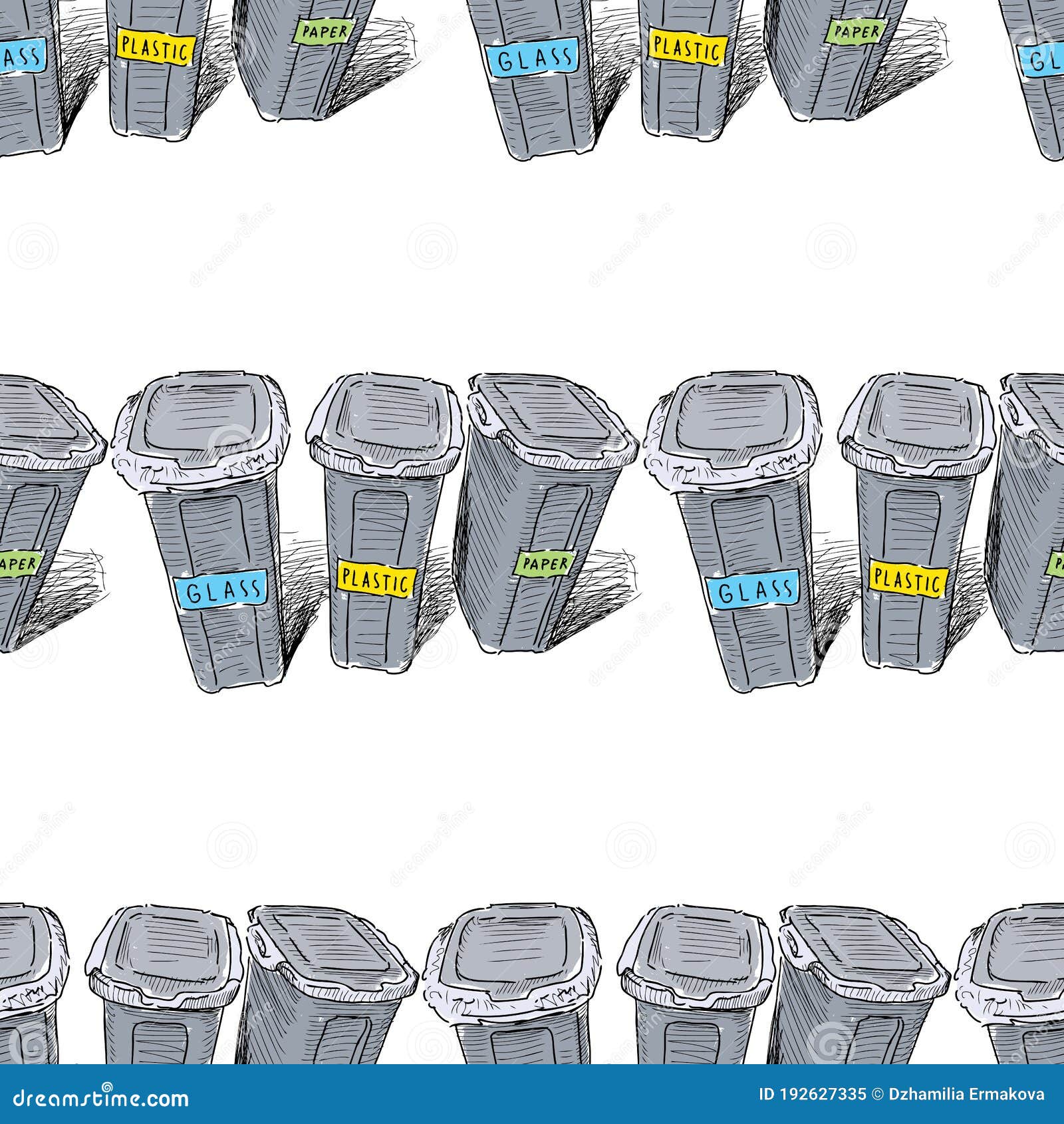 Vector Pattern of Sketches Sorting Waste Bins Stock Vector ...