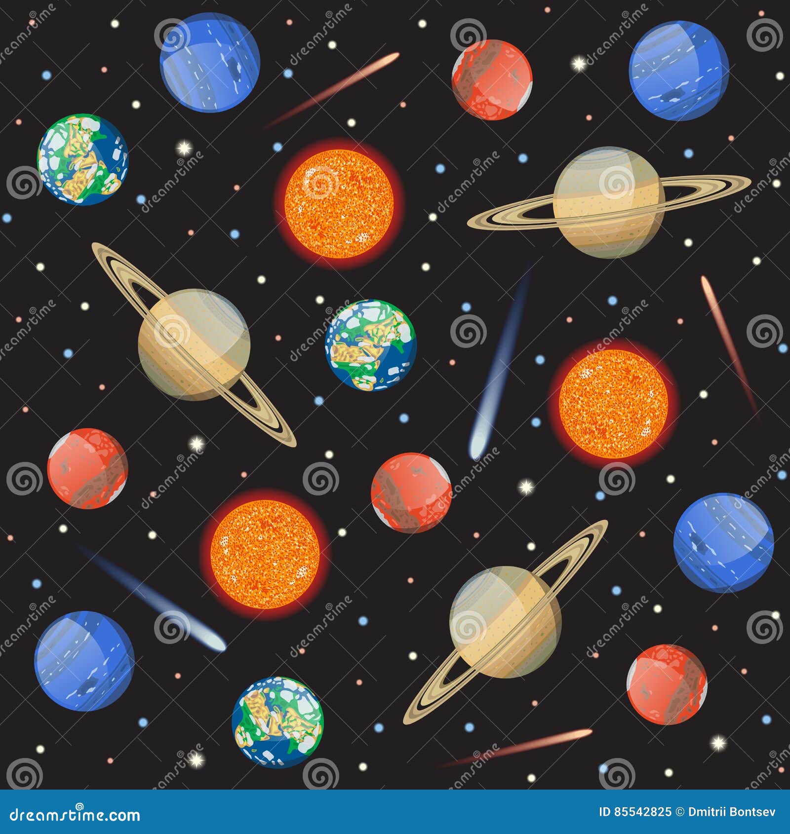 Vector Pattern Solar System with Planets Stock Vector - Illustration of ...