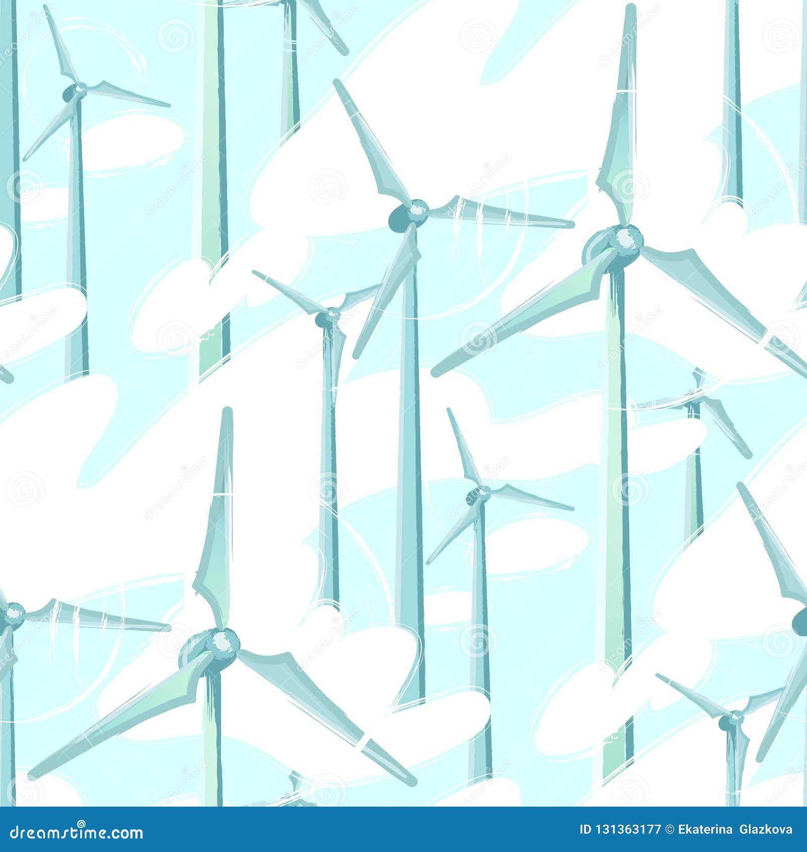 Vector Pattern of Spinning Wind Turbines in the Cloudy Sky Stock Vector ...