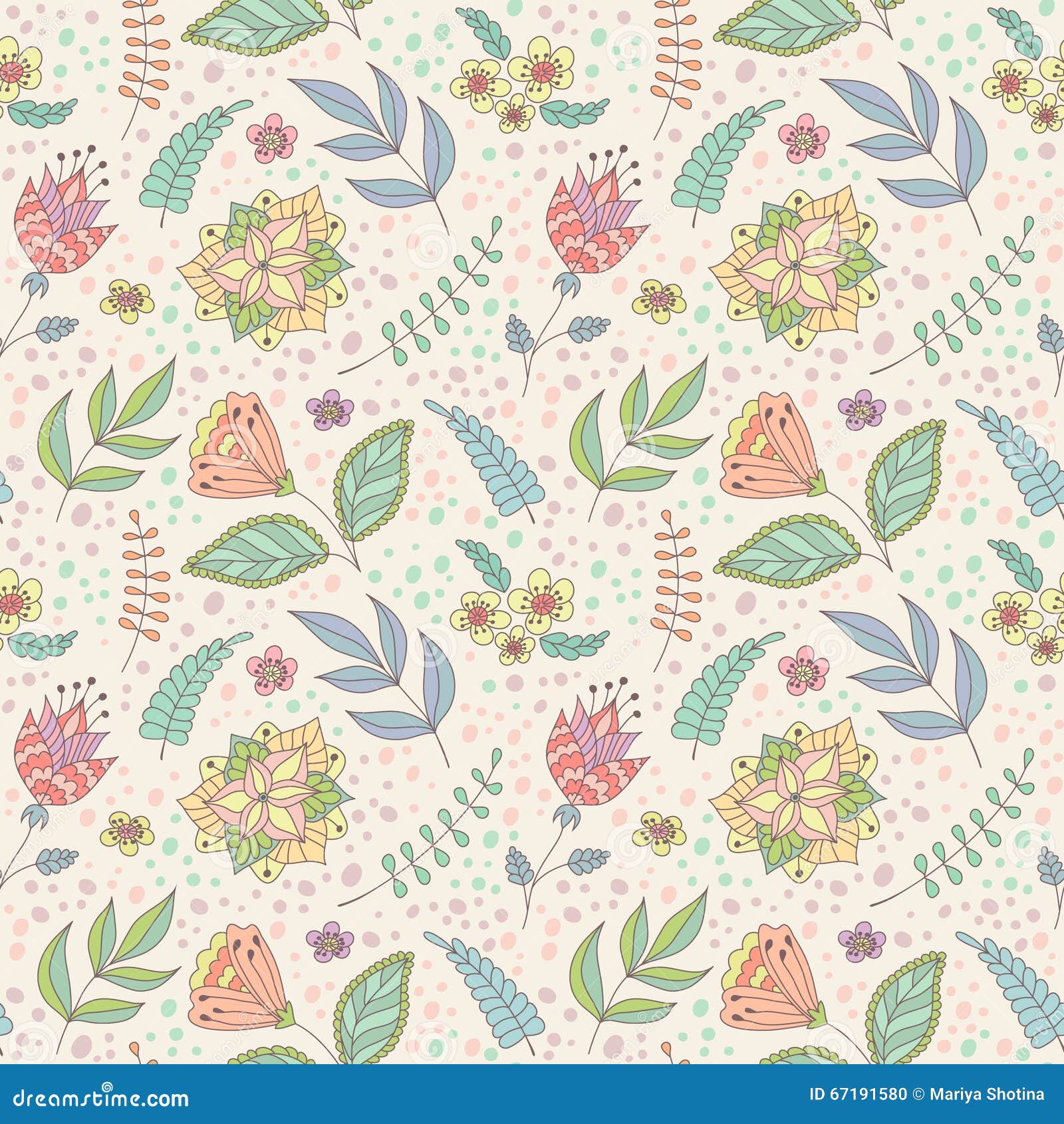 Vector Pattern with Spring Doodle Flowers and Leaves. Stock Vector ...