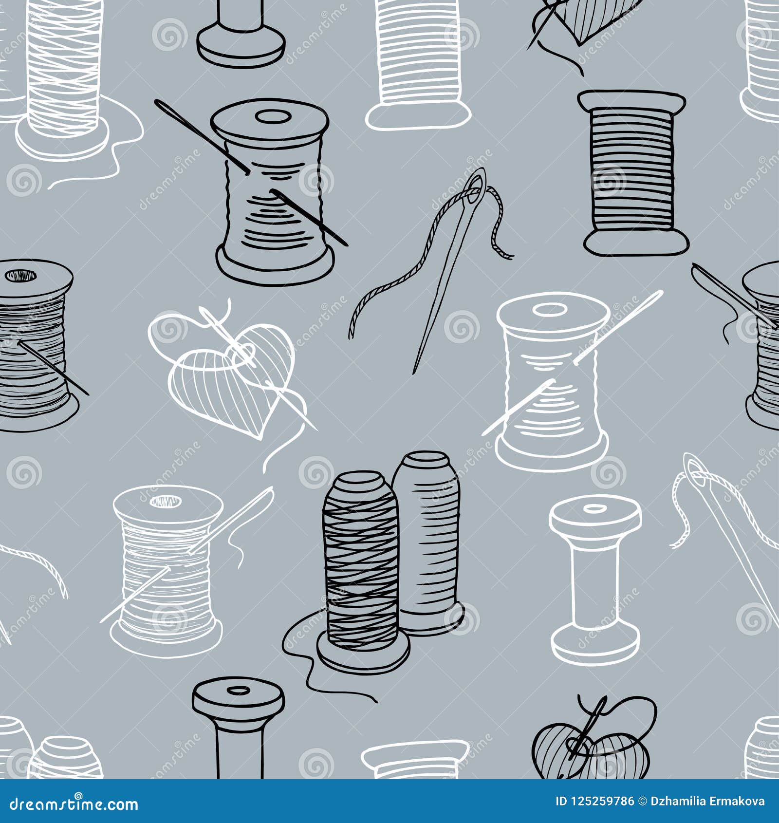 Seamless Background of Spools of Threads and Needles Stock Vector ...
