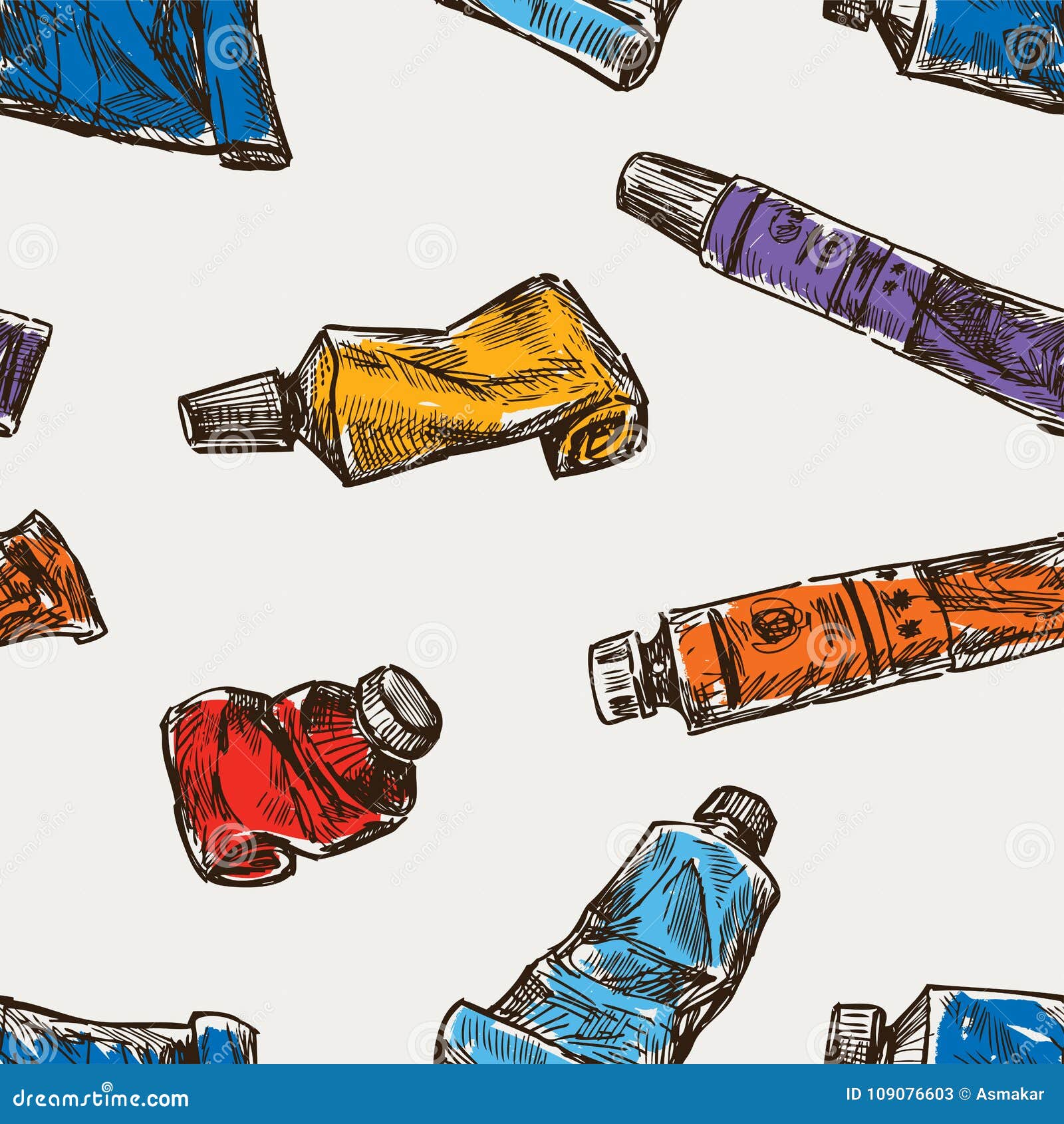 Seamless Background of Tubes of Art Paint Stock Vector - Illustration ...