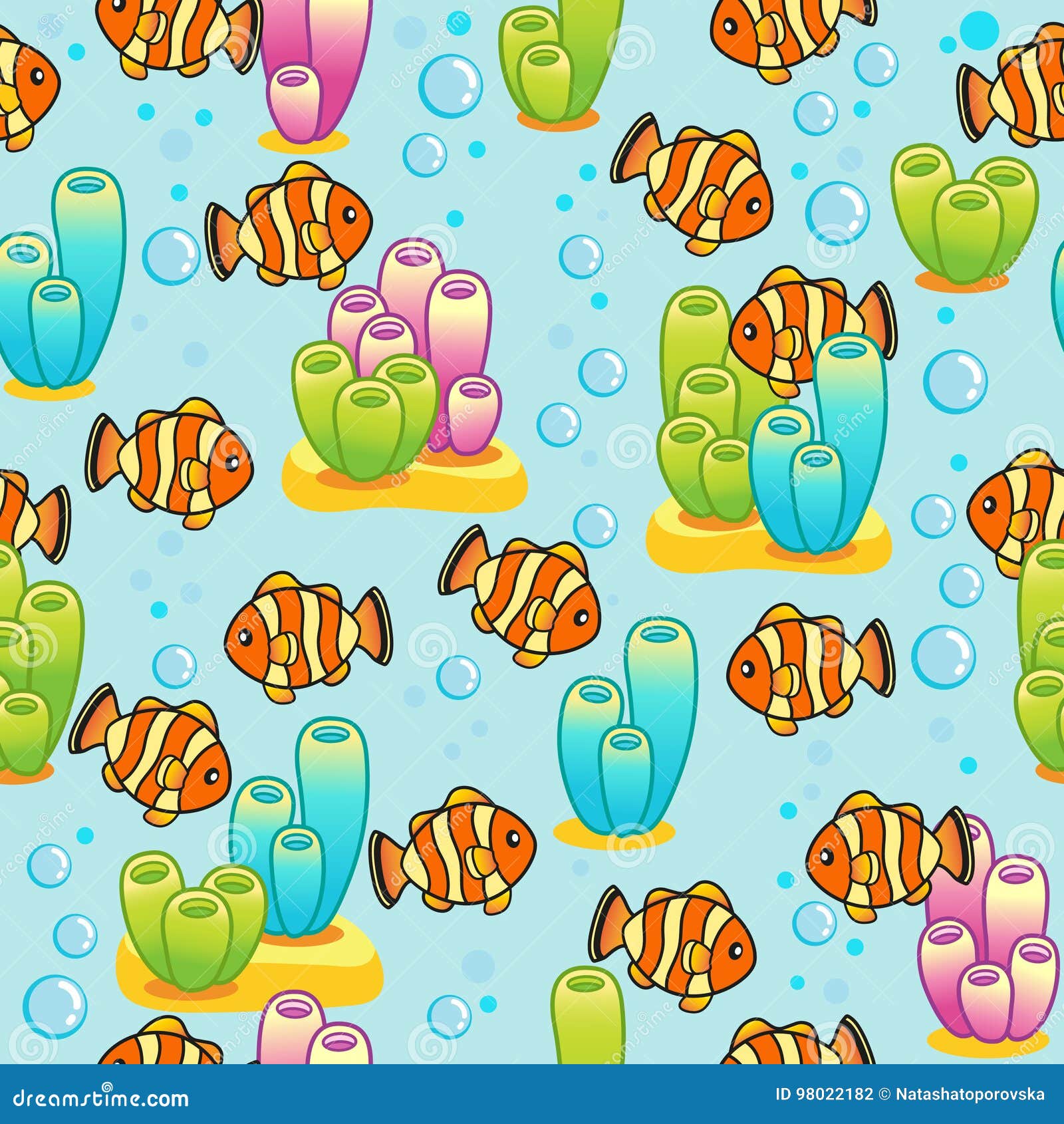 Vector Pattern with Underwater Design and Funny Sea Creatures Stock ...
