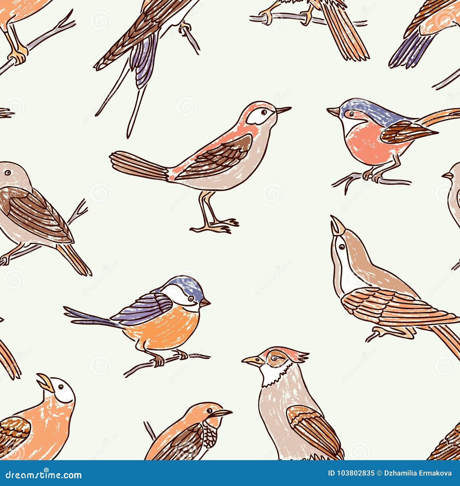 Pattern of the Drawn Wild Birds Stock Vector - Illustration of nature ...