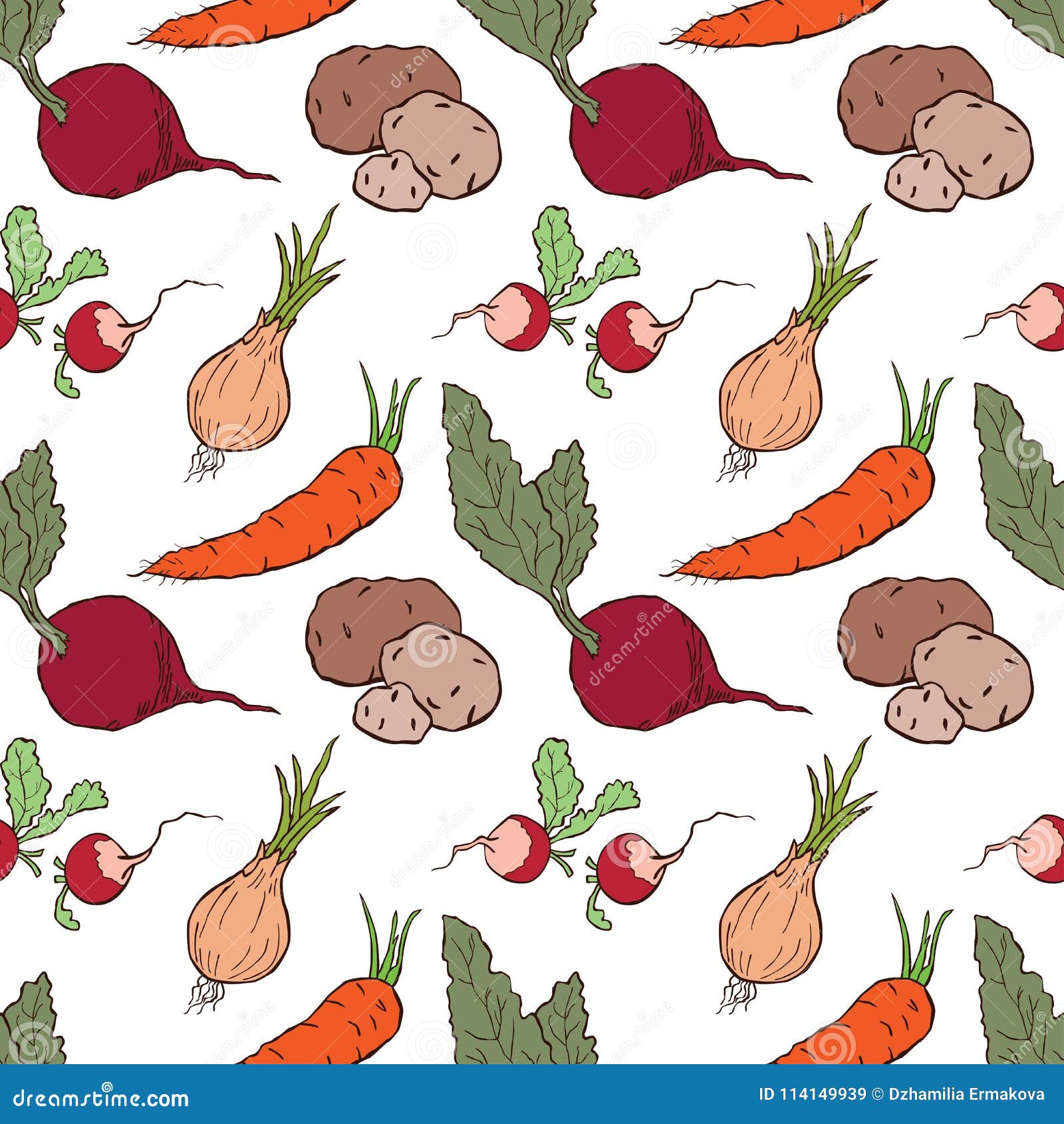 Seamless Background of the Ripe Roots Crops Stock Vector - Illustration ...