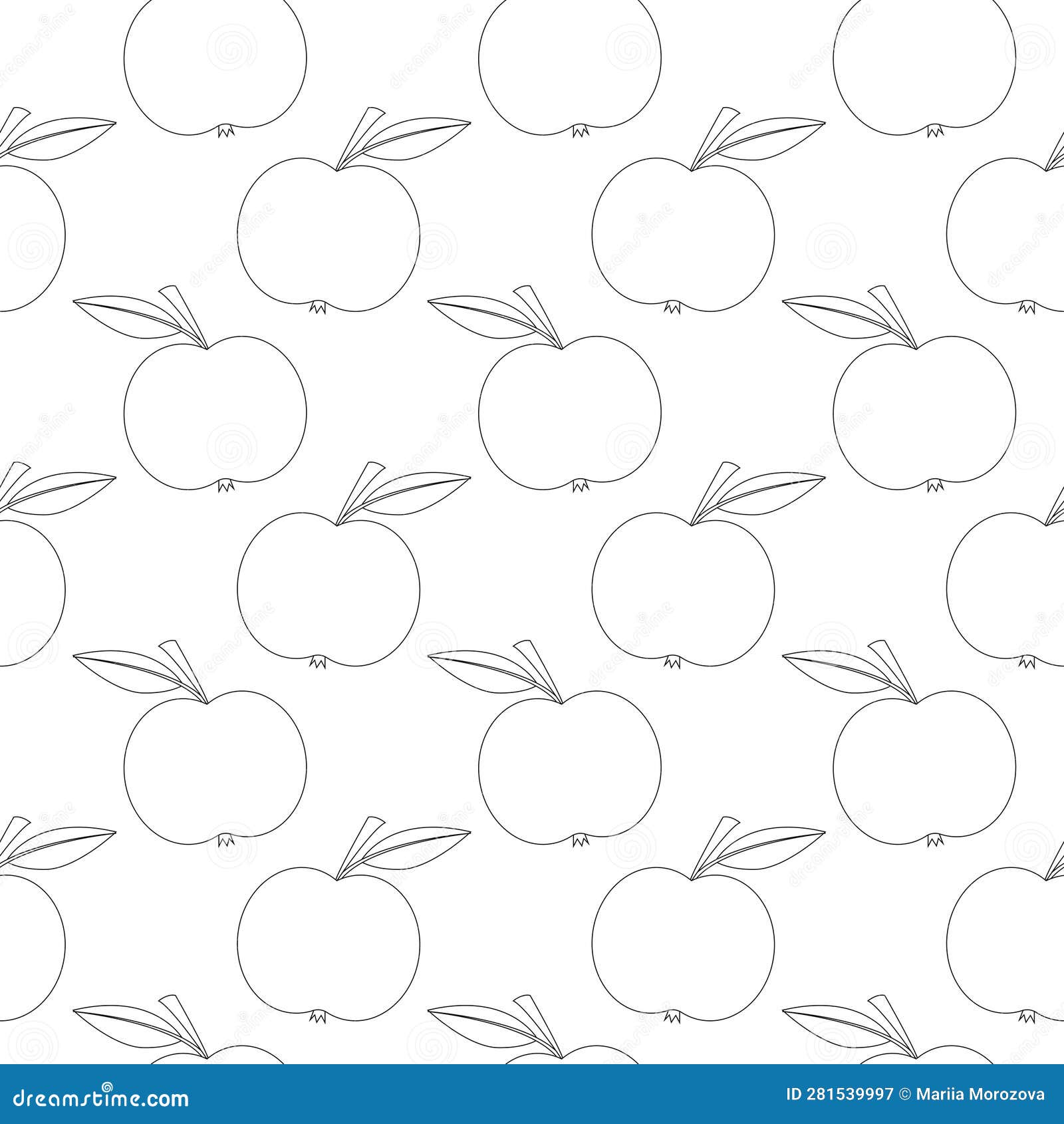 Vector Pattern of Whole Apples with Leaves Outline on White Background ...