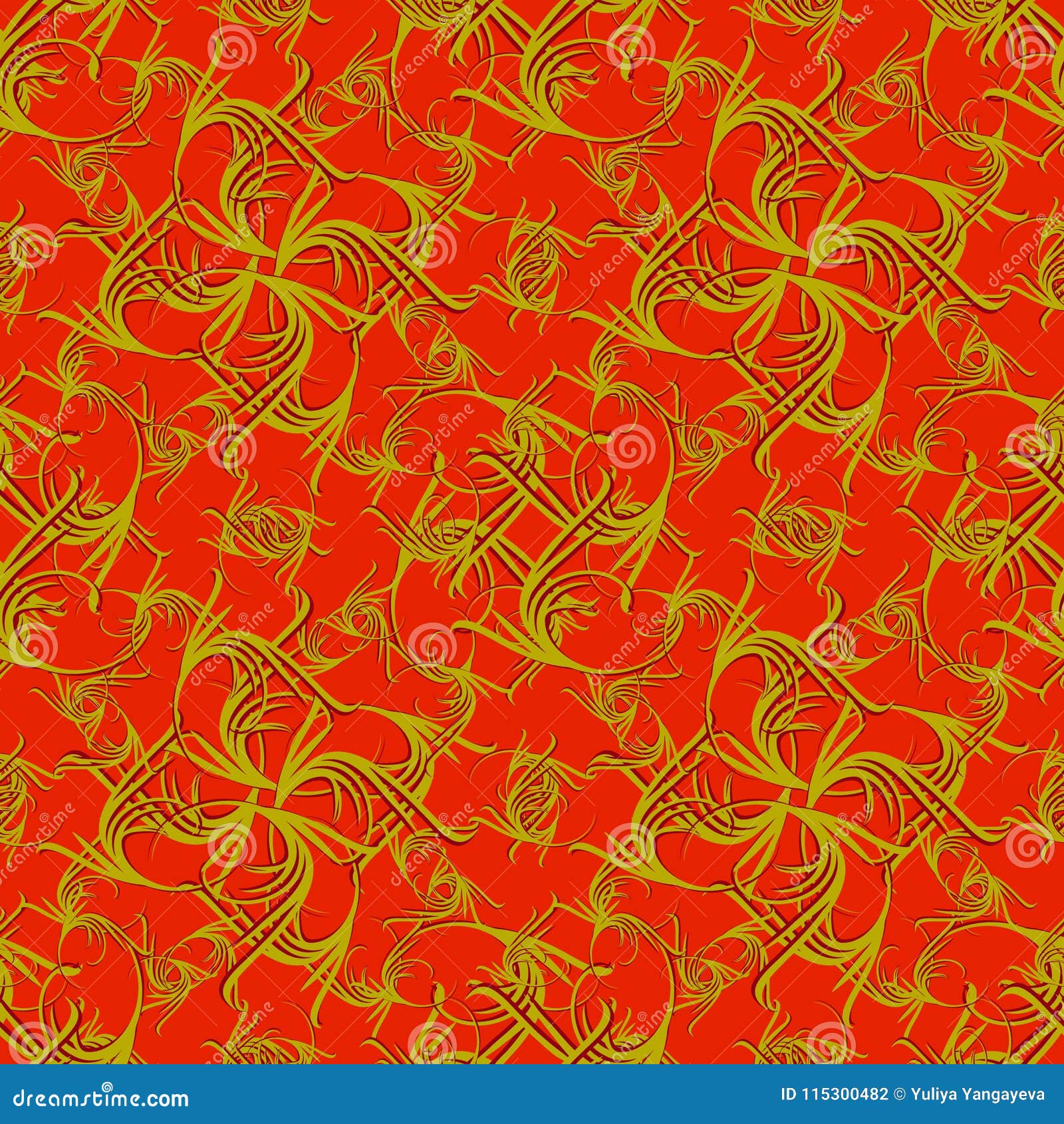Vector Pattern of Yellow Curls in Victorian Style on a Red Background ...