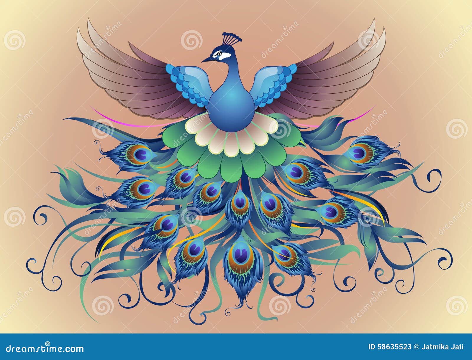 Vector, Pavo Real Hermoso En Estilo Decorativo Ilustración del Vector ...