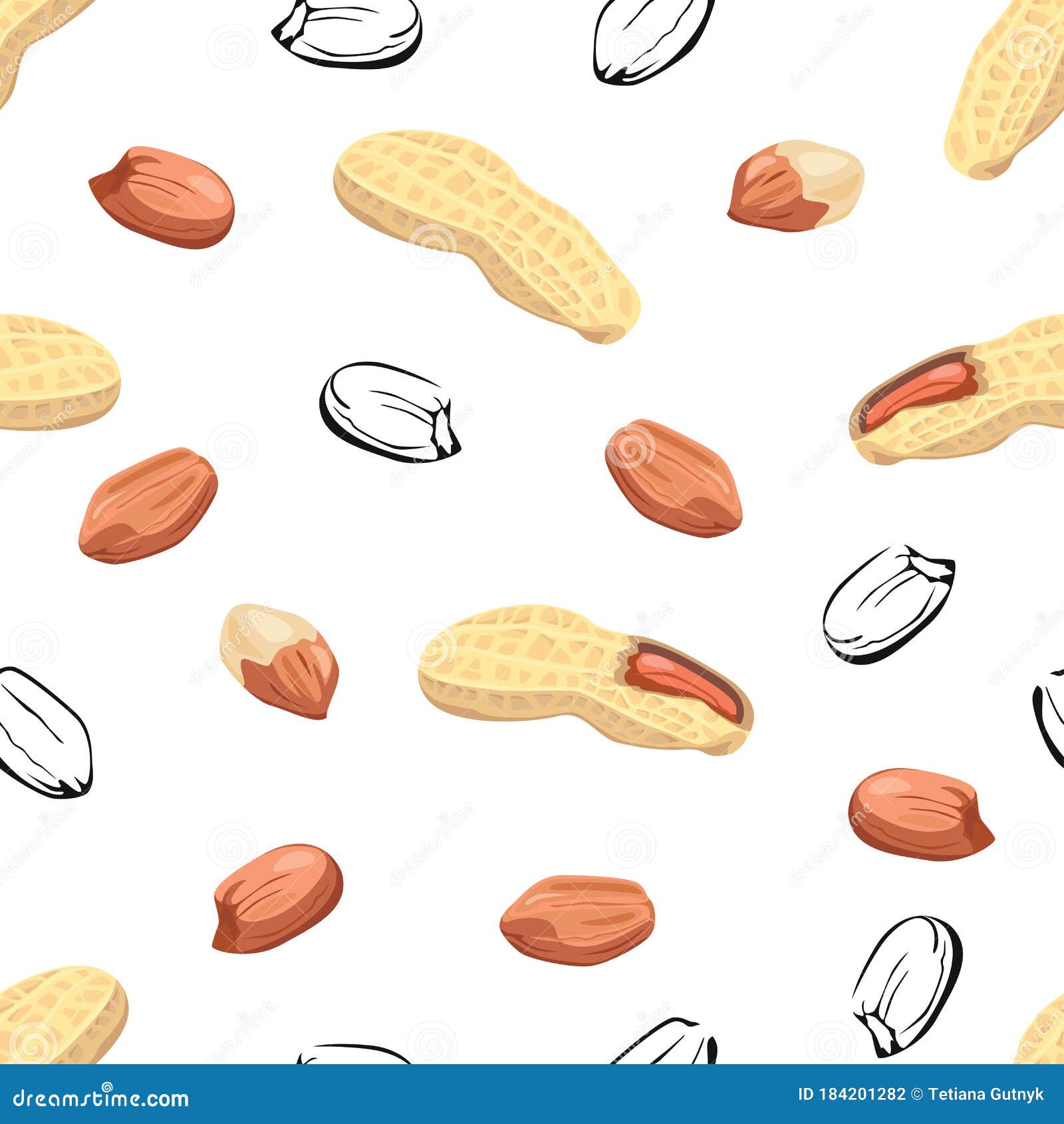 Vector Peanut Seamless Pattern. Color Cartoon Flat Illustration of Nuts ... Vector Peanut Seamless Pattern. Color Cartoon Flat Illustration of Nuts ...