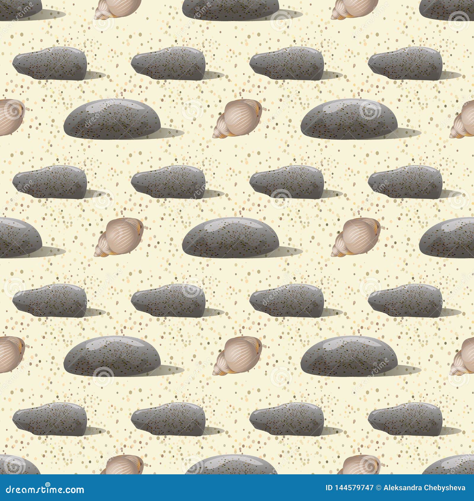 Vector Pebbles and Shell of Hermit Crab Seamless Pattern. Sea Print ...