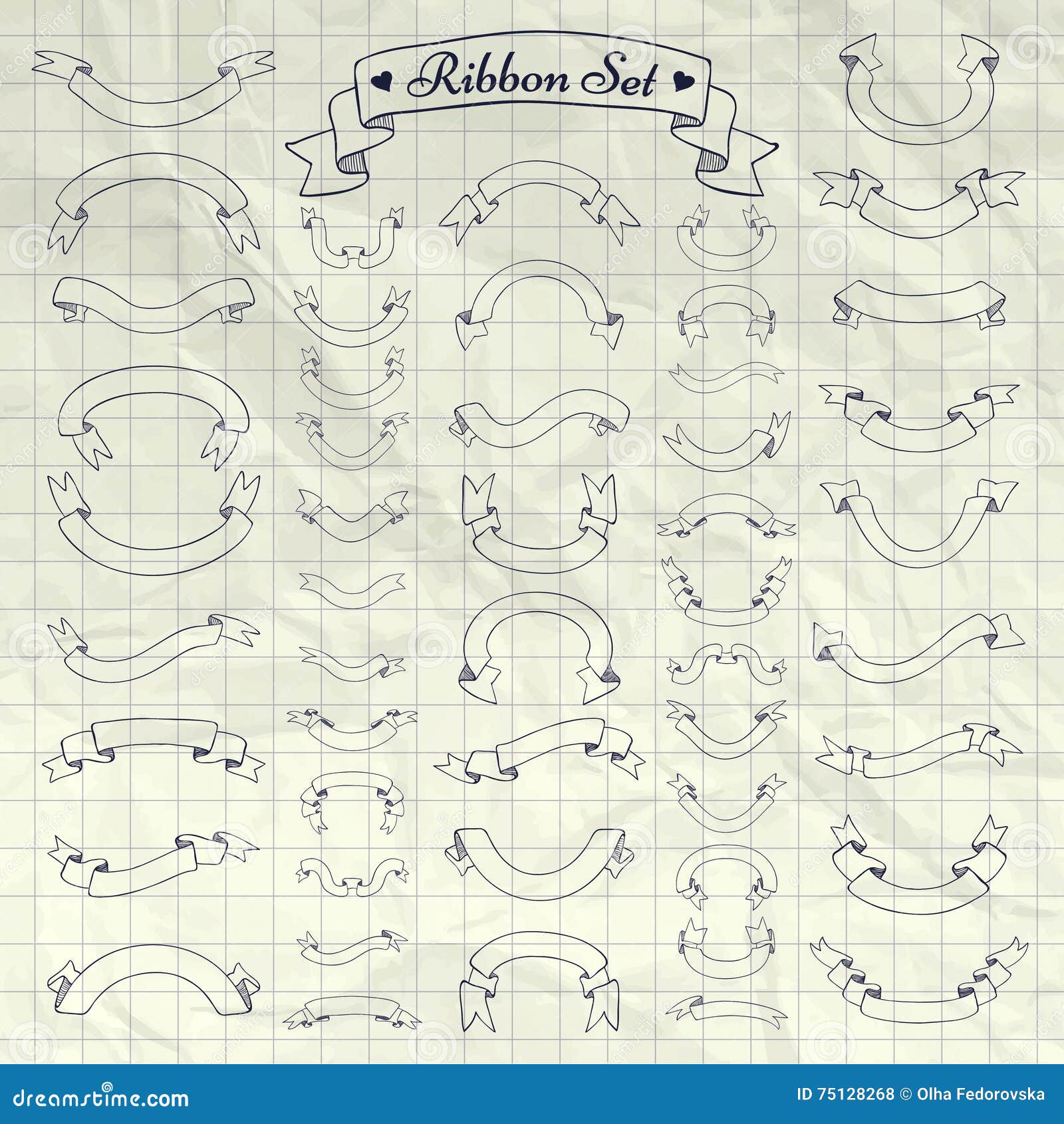 Vector Pen Drawing Ribbons, Banners on Notebook Texture Stock Vector ...