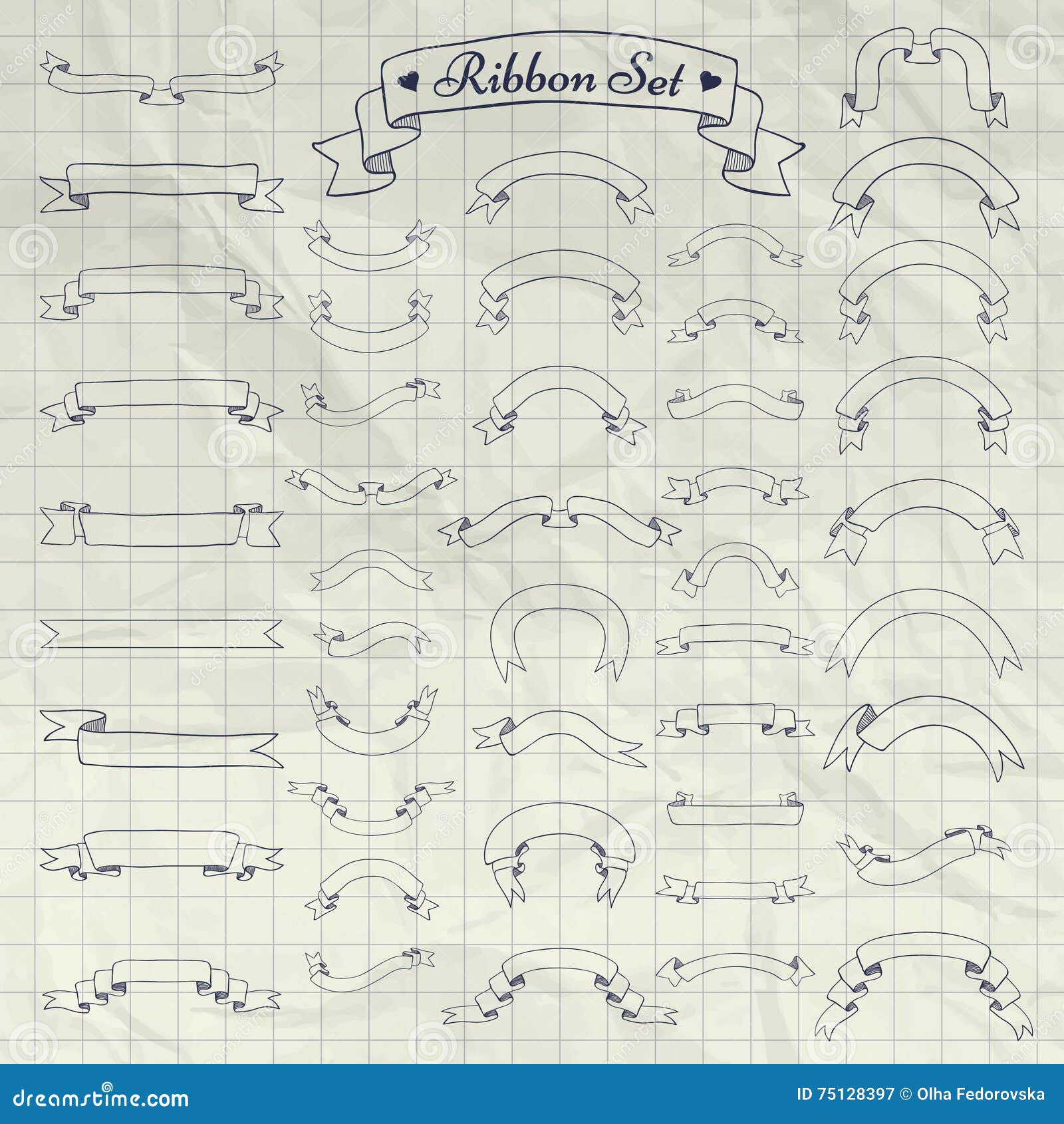 Vector Pen Drawing Ribbons, Banners on Notebook Texture Stock Vector ...