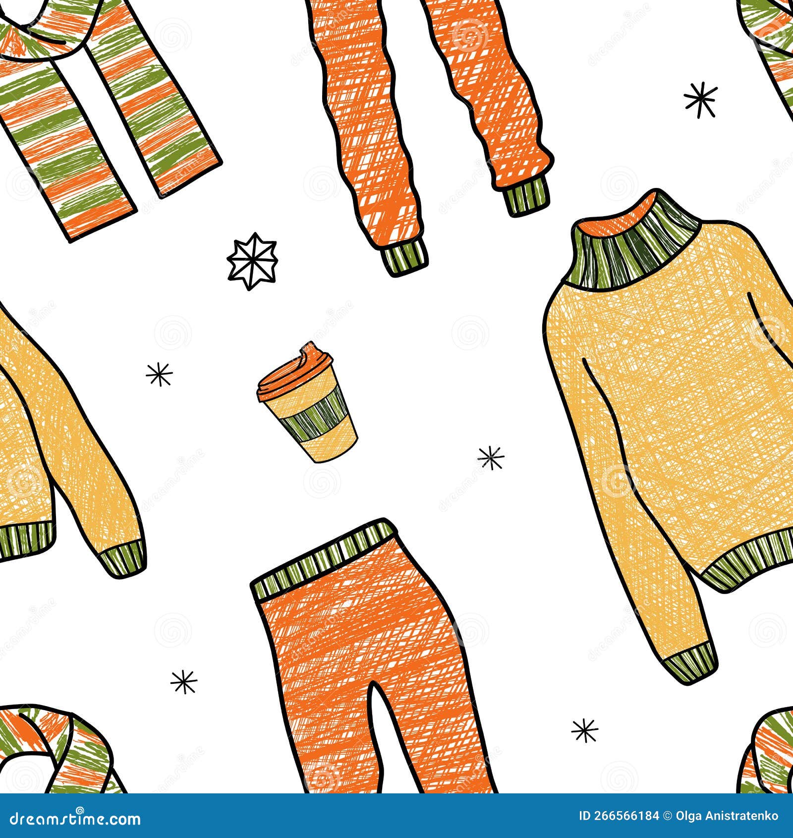 Vector Pencil Seamless Pattern of Winter Clothes Stock Vector ...