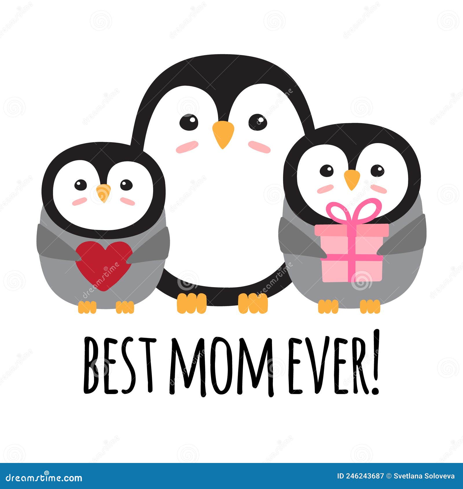 Vector Penguin Mom with Babies and Best Mom Ever Stock Vector ...