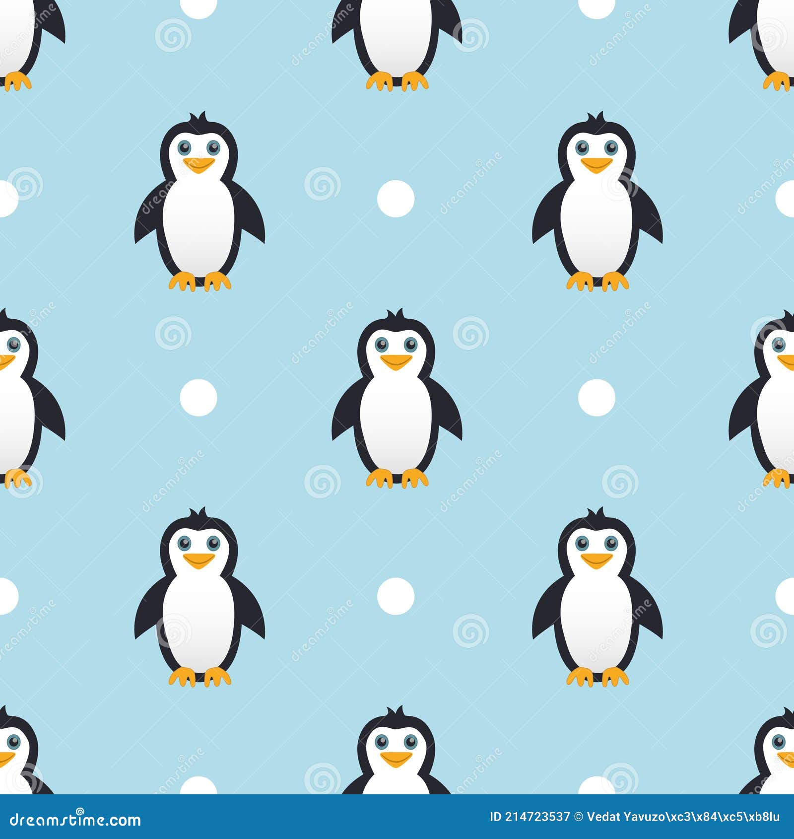 Vector Penguin Seamless Pattern Illustration Isolated on Light Blue ...