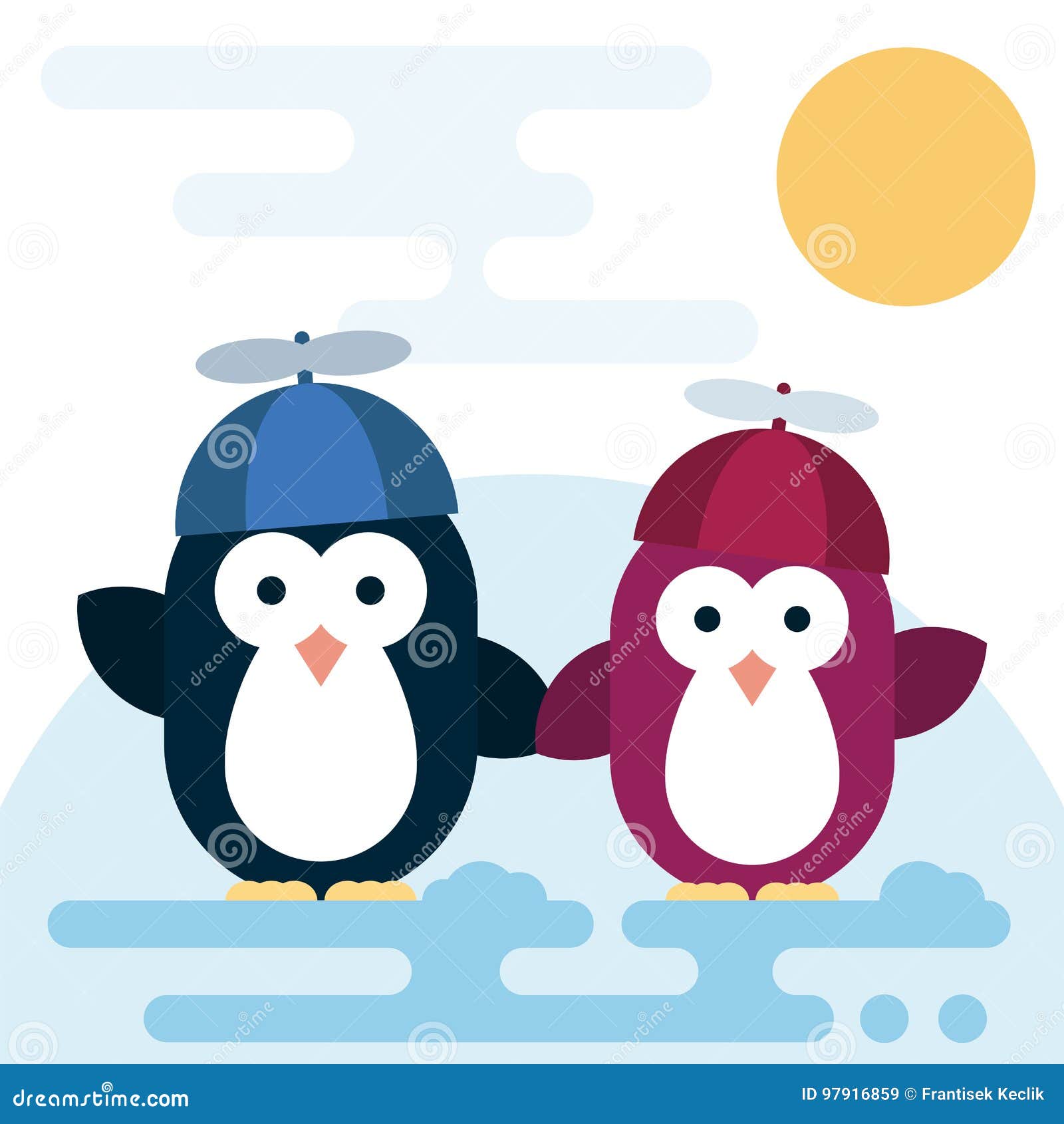 Vector Penguins Characters Stylized As a Children with the Propeller ...