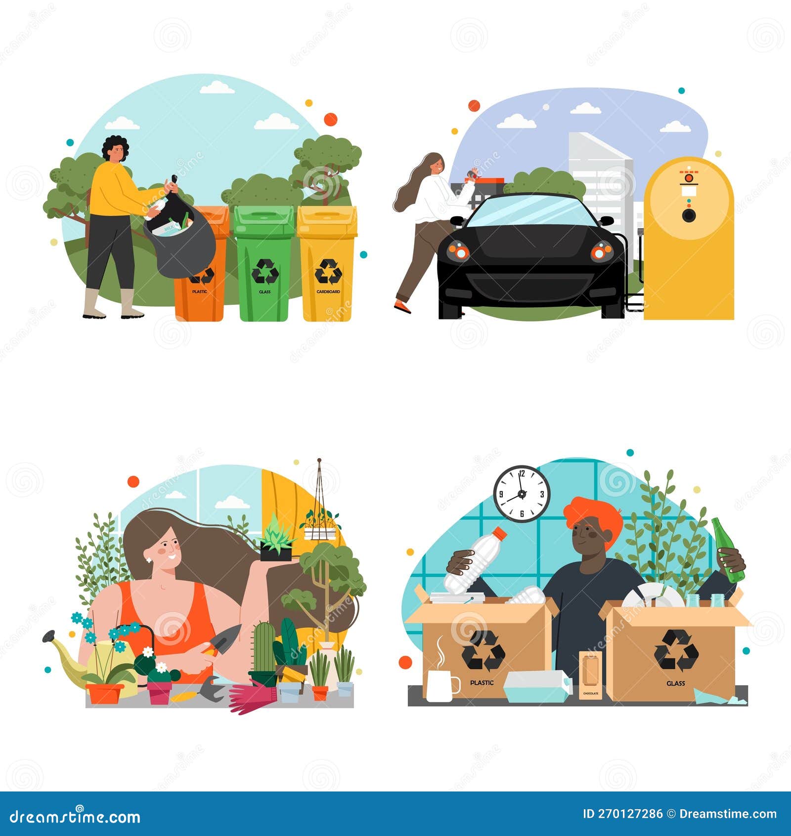 Vector People Character Sorting Garbage Flat Set Stock Vector ...