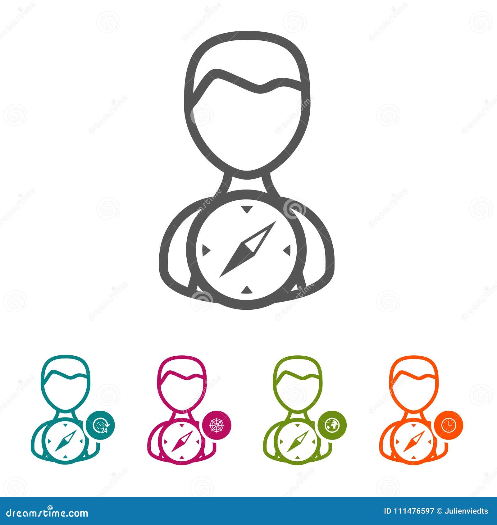 Vector People with Compass Icons in Thin Line Style and Flat Design ...