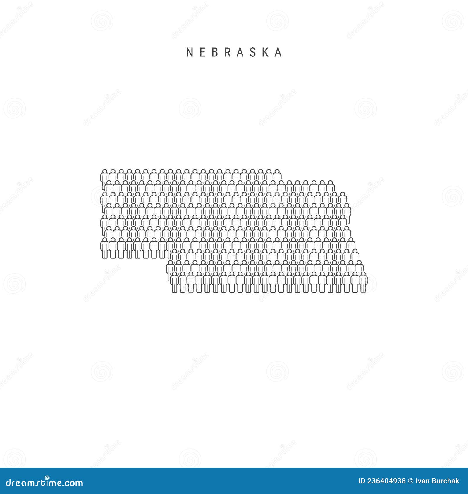 Vector People Map of Nebraska, US State. Stylized Silhouette, People ...