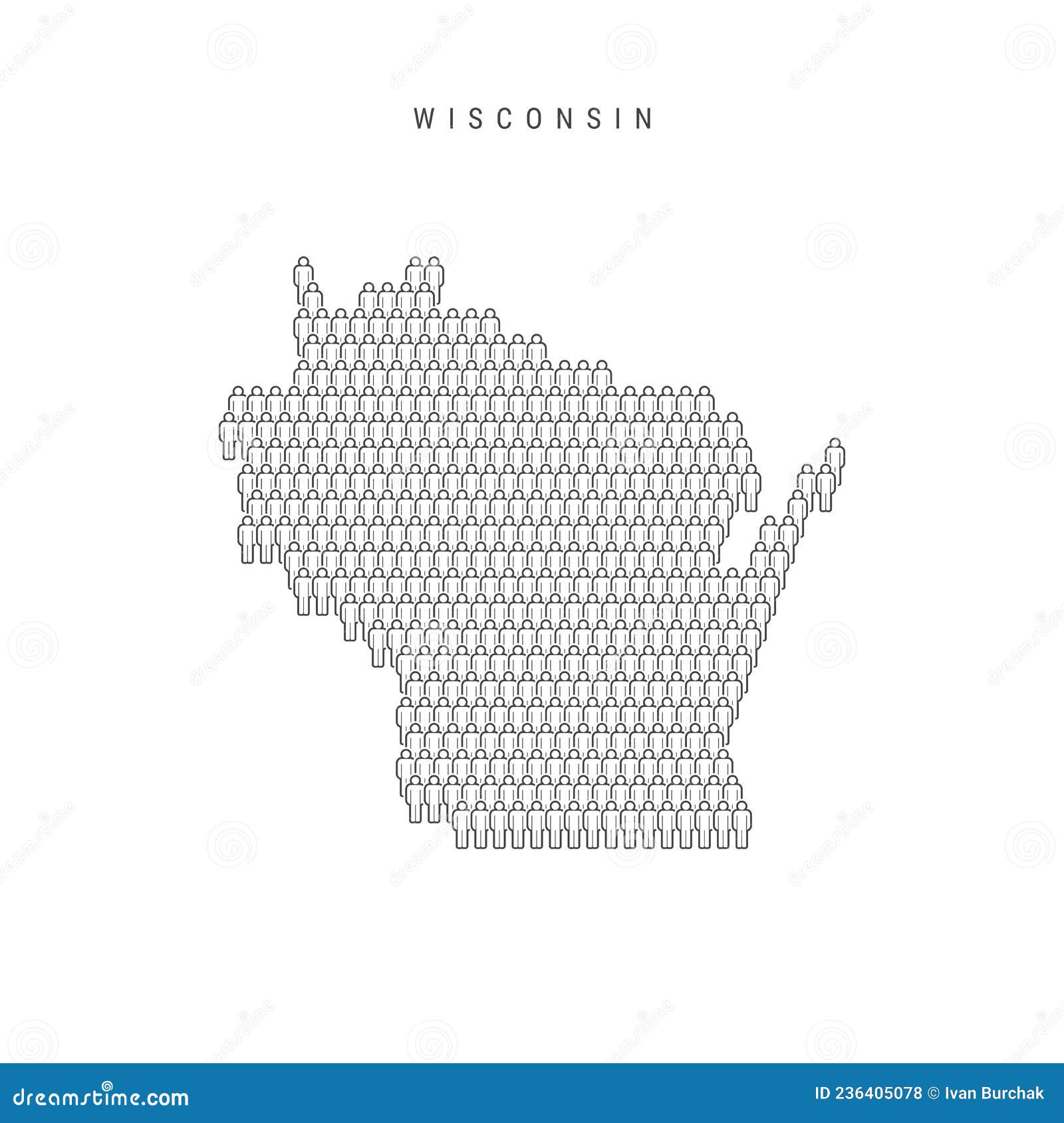 Vector People Map of Wisconsin, US State. Stylized Silhouette, People ...