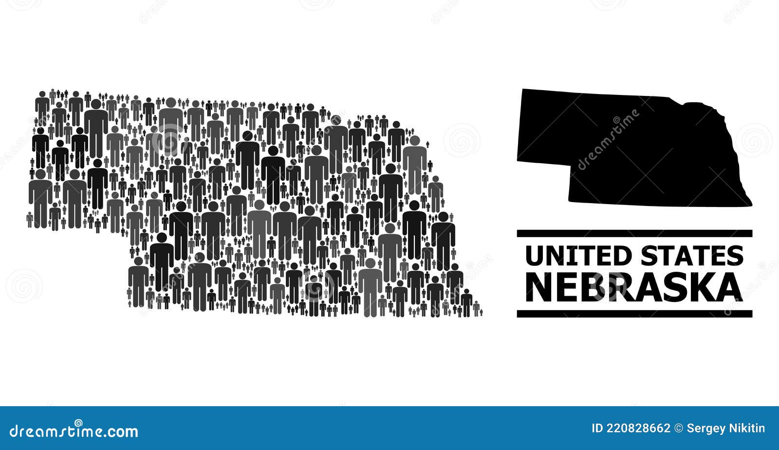 Vector People Mosaic Map of Nebraska State and Solid Map Stock Vector ...