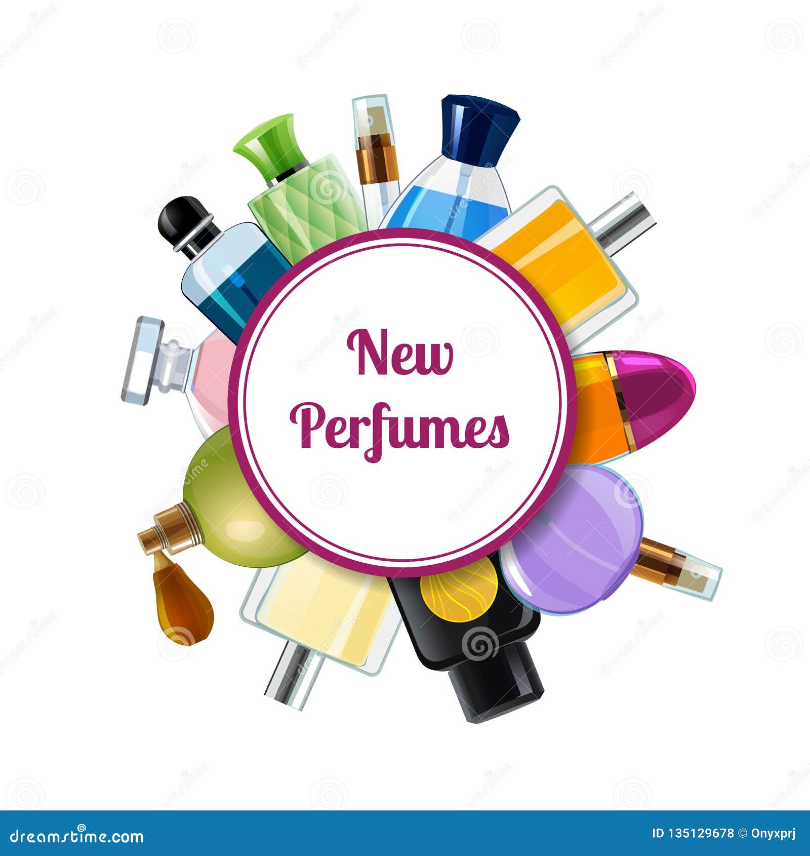 Vector Perfume Bottles Under Circle with Place for Text Illustration ...