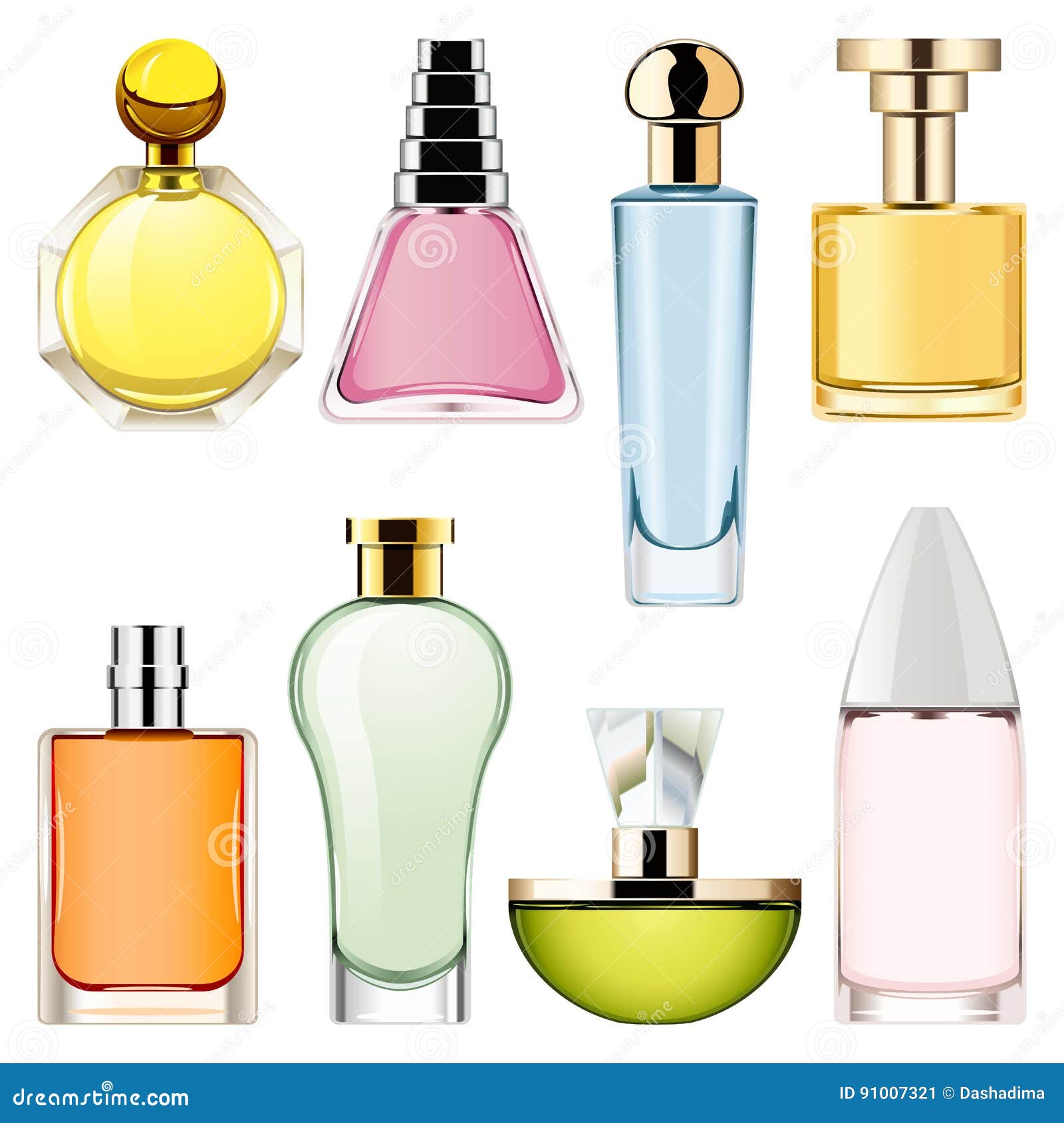 Perfume Icons Set. Different Shapes Of Bottles. Fragrance Signs. Doodle ...