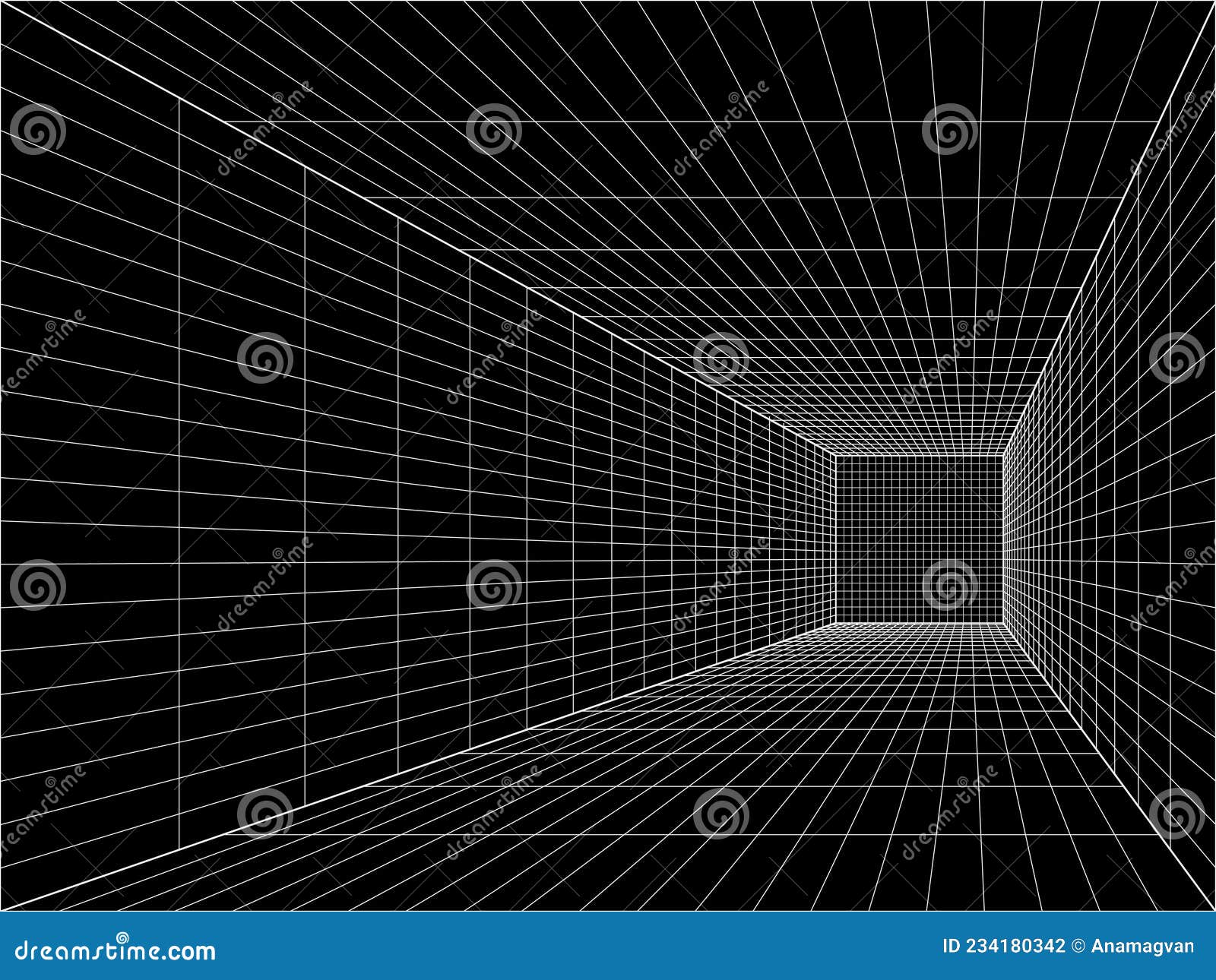 Vector. Perspective Black Room Background. Rectangular Wireframe. Stock ...