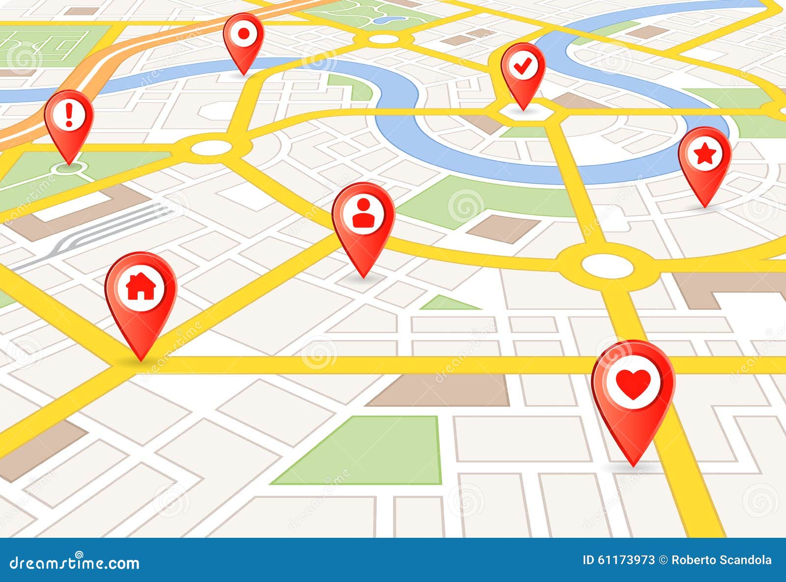 Vector Perspective City Map with Markers Stock Vector - Illustration of ...