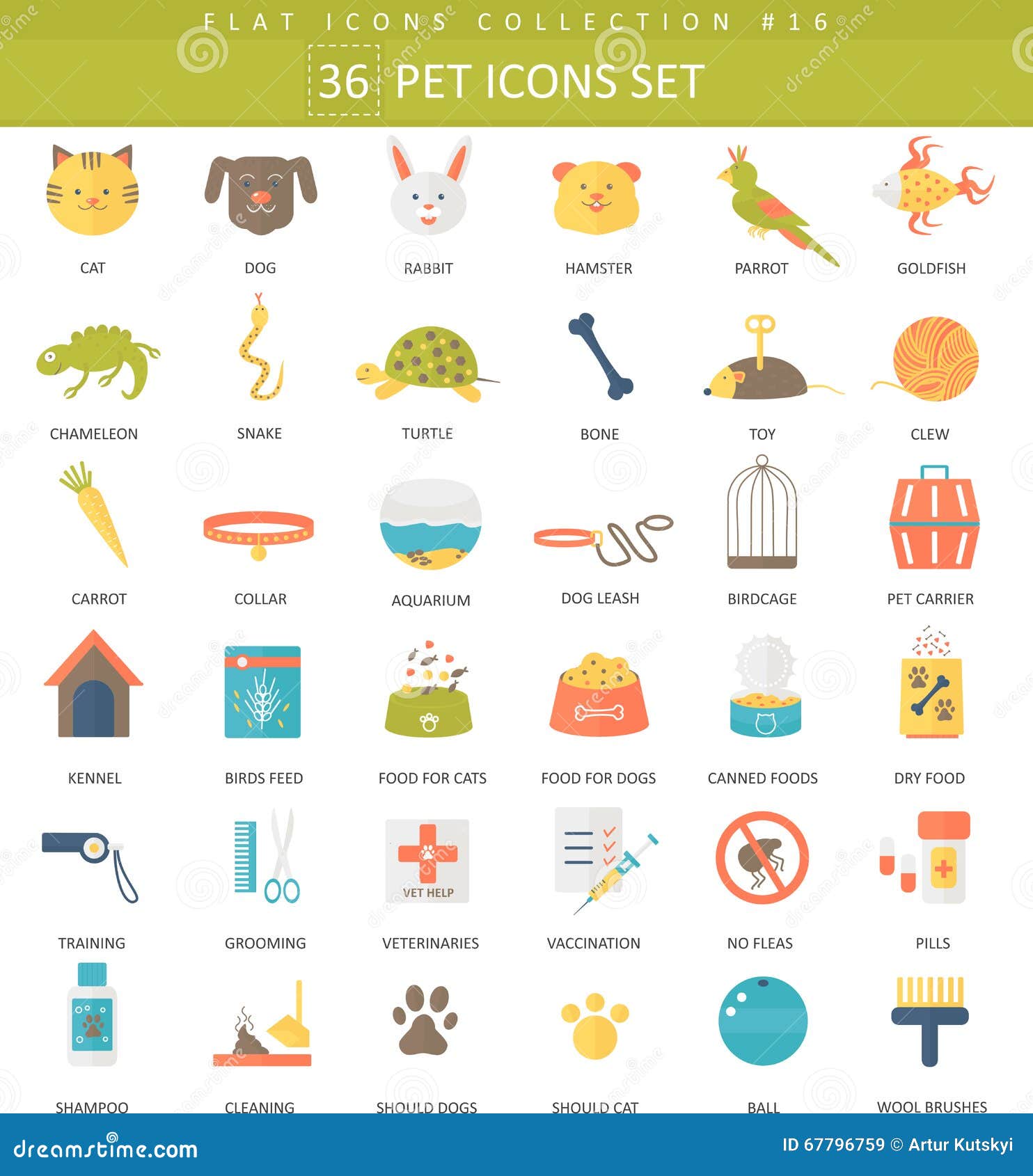 Vector Pet Color Flat Icon Set. Elegant Style Design. Stock Vector ...