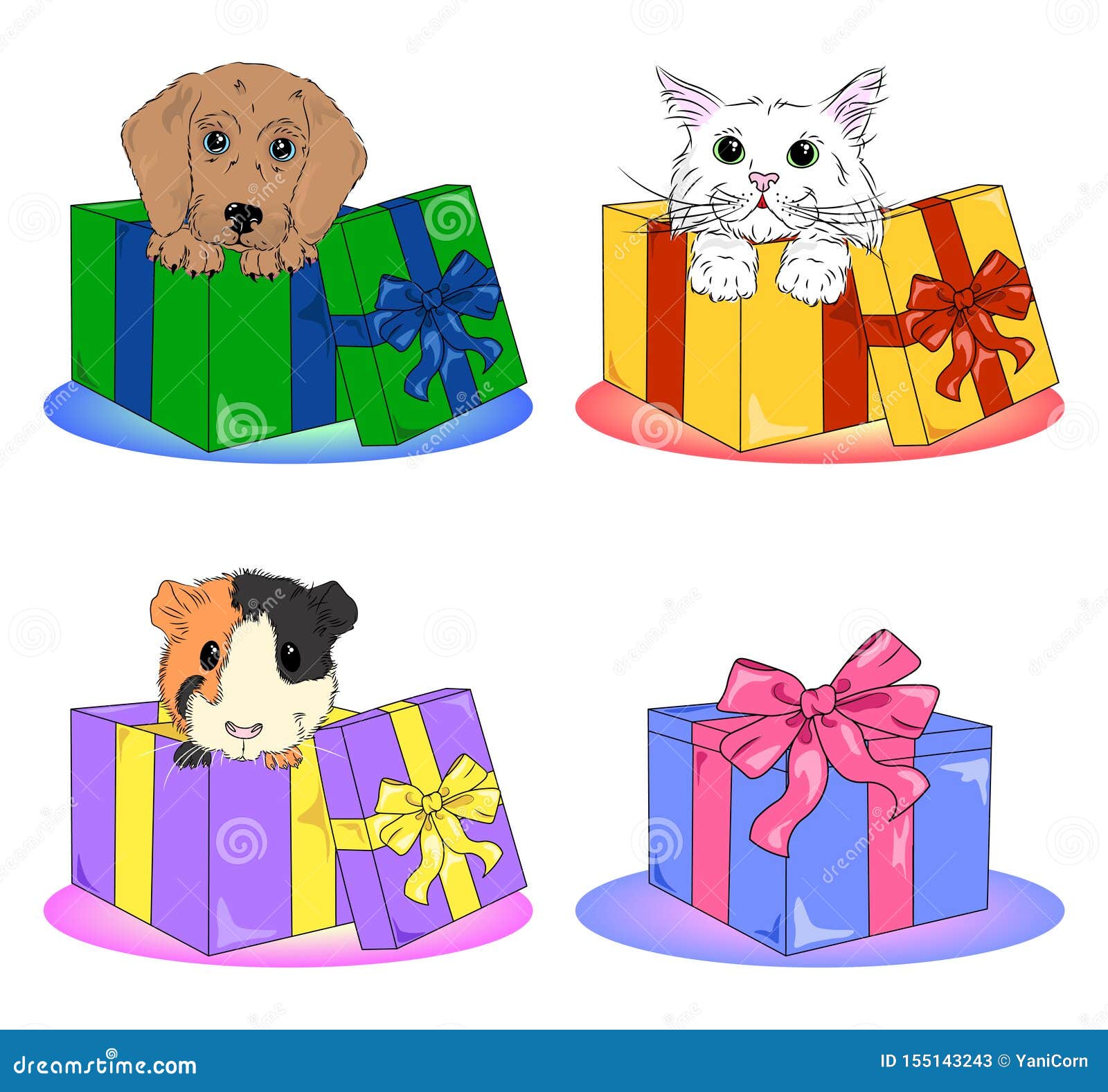 Vector Pets in Boxes Clipart Icons Set Stock Vector - Illustration of ...