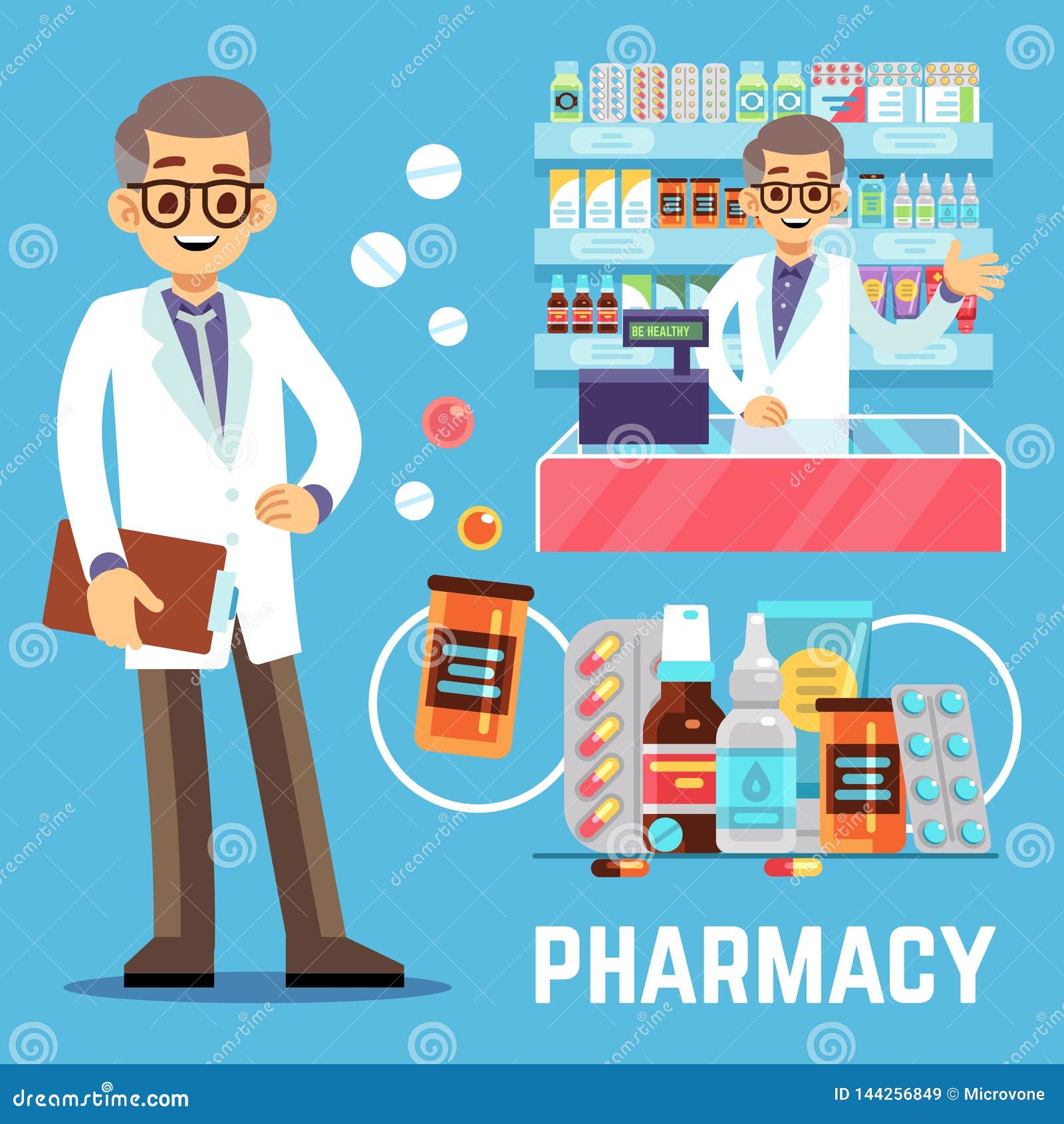 Male Pharmacist In A Pharmacy Opposite The Shelves With Medicines ... Male Pharmacist In A Pharmacy Opposite The Shelves With Medicines ...