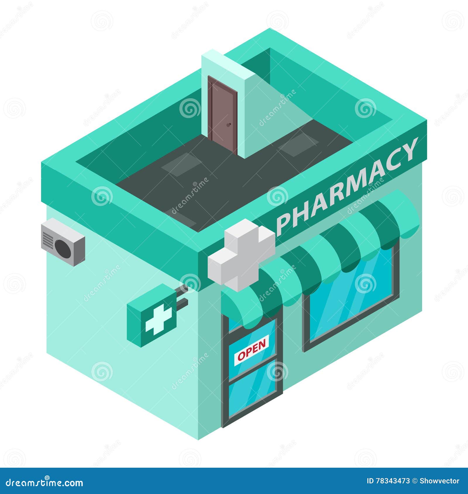 Vector Pharmacy Isometric Building Isolated Stock Vector - Illustration ...