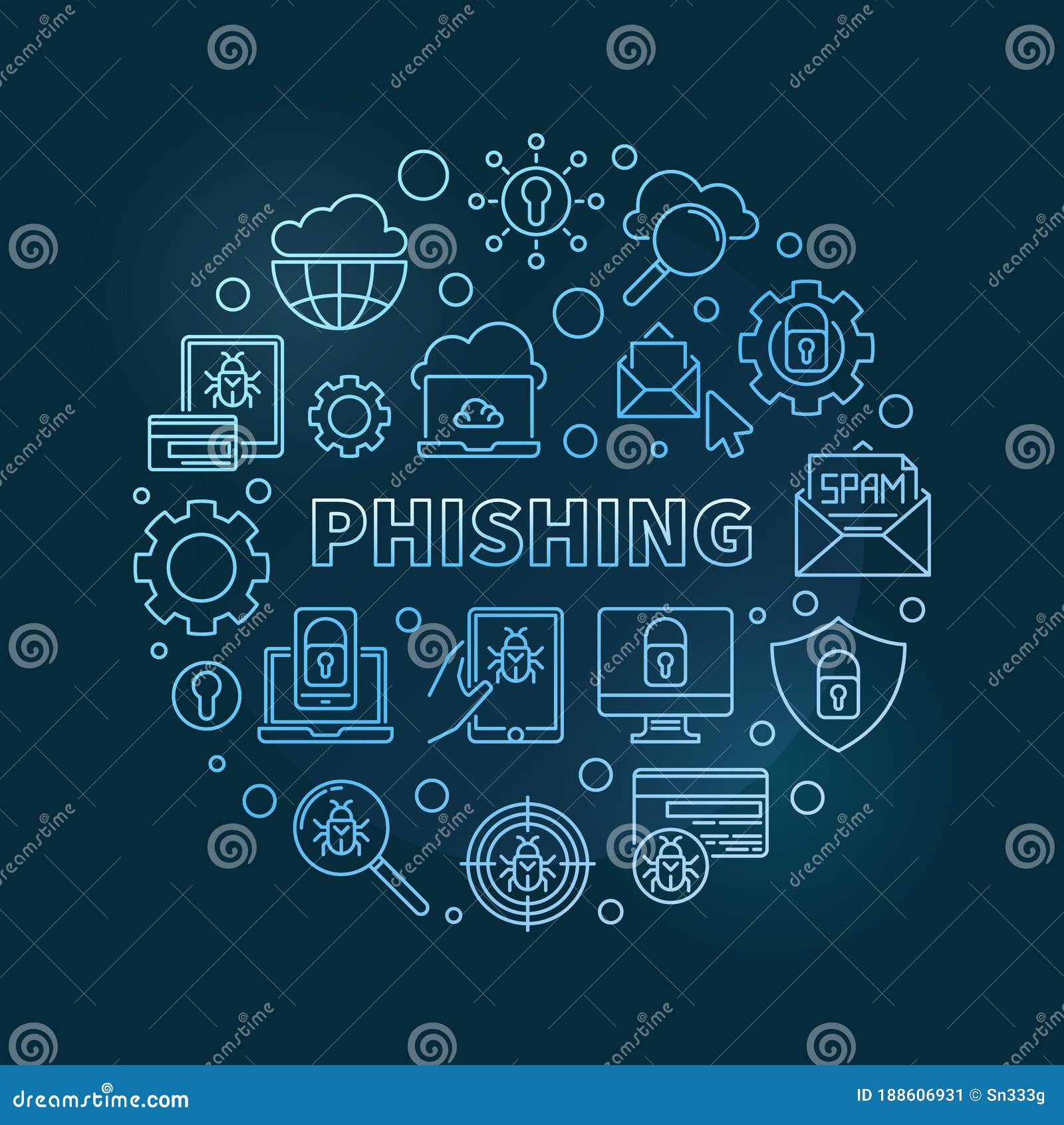 Vector Phishing Circular Concept Linear Blue Illustration Stock Vector ...