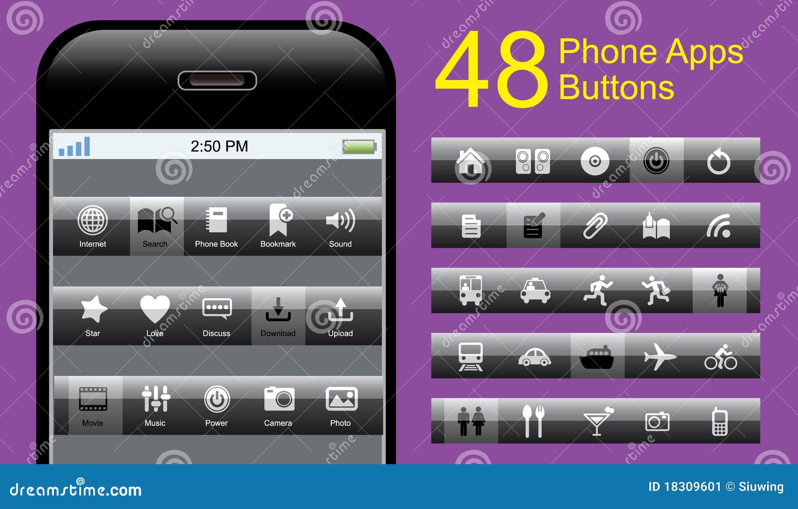 Vector Phone Button Set stock vector. Illustration of communications ...