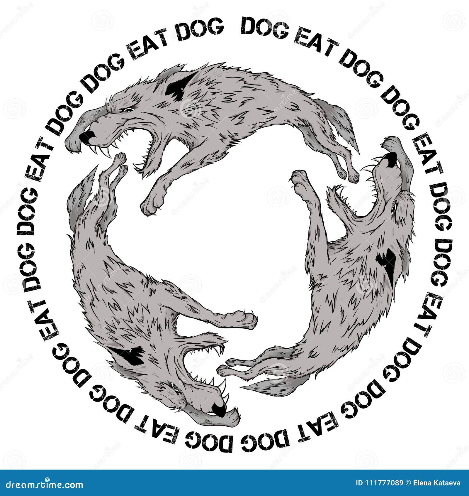 Vector Picture of Wolves Biting Each Other. Stock Illustration ...