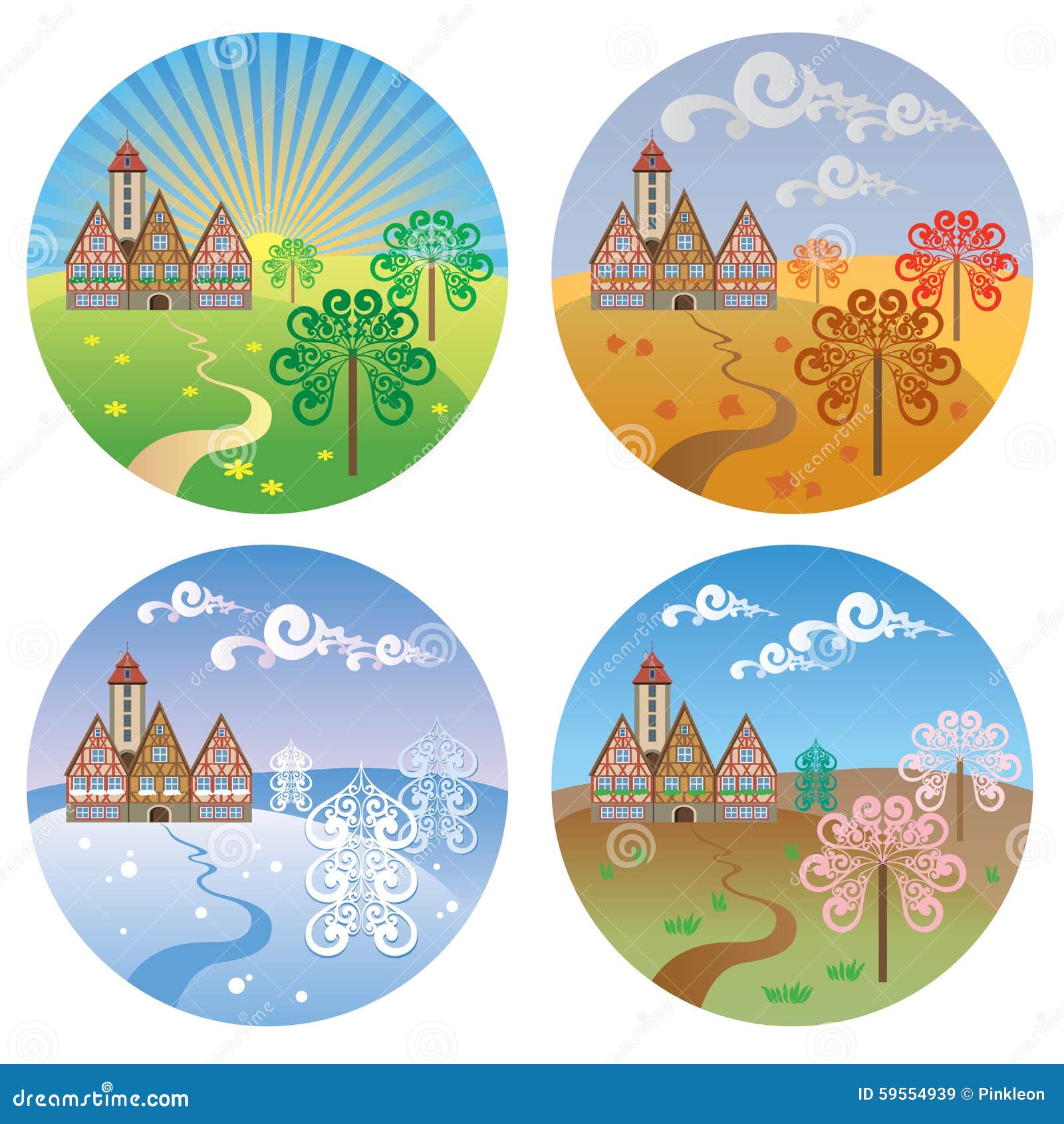 Vector Pictures with Landscapes Four Seasons Stock Illustration ...