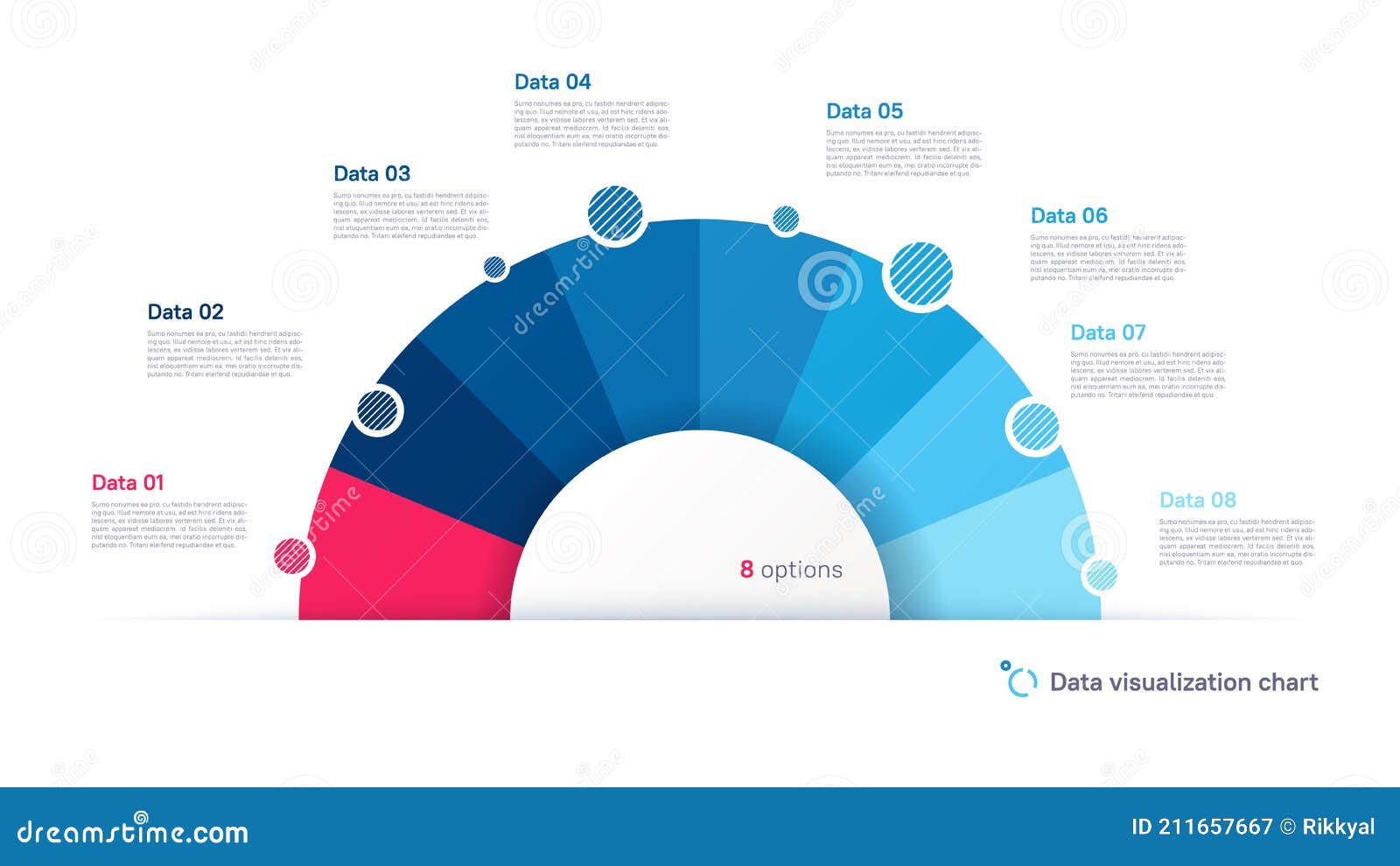 Vector Pie Chart Infographic Template in the Form of Semicircle Divided ...