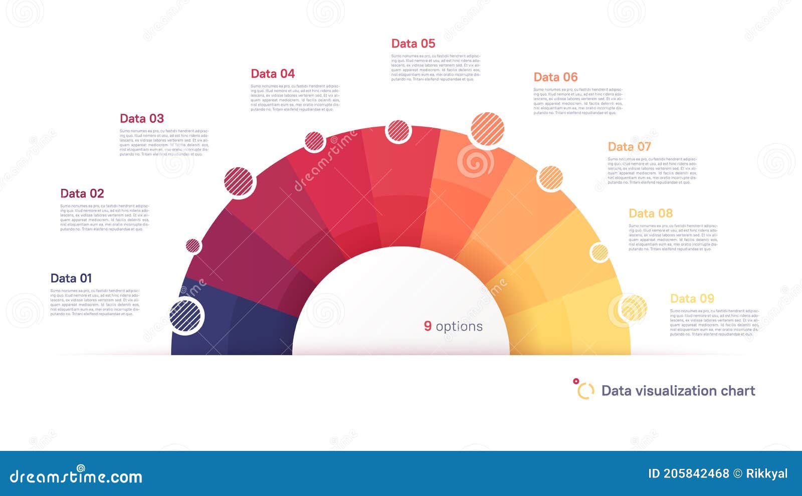 Vector Pie Chart Infographic Template in the Form of Semicircle Divided ...