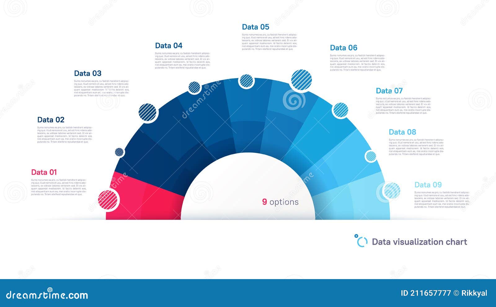 Vector Pie Chart Infographic Template in the Form of Semicircle Divided ...