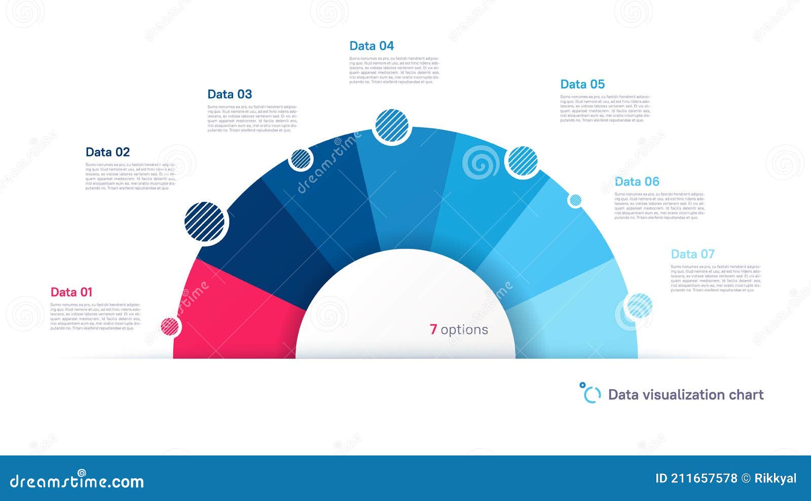 Vector Pie Chart Infographic Template In The Form Of Semicircle Divided ...
