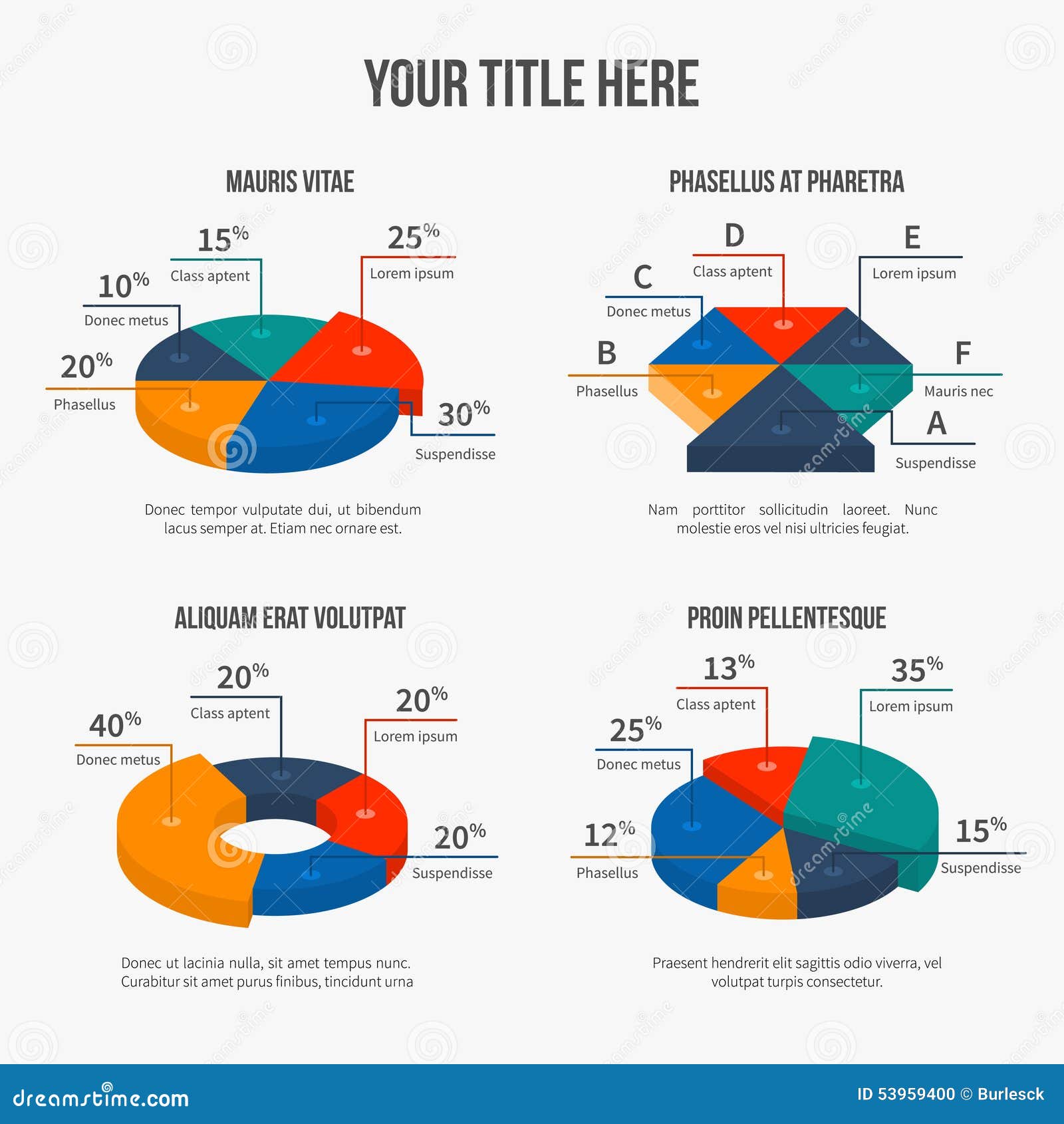 Vector Pie Charts in Modern 3d Flat Style Stock Vector - Illustration ...