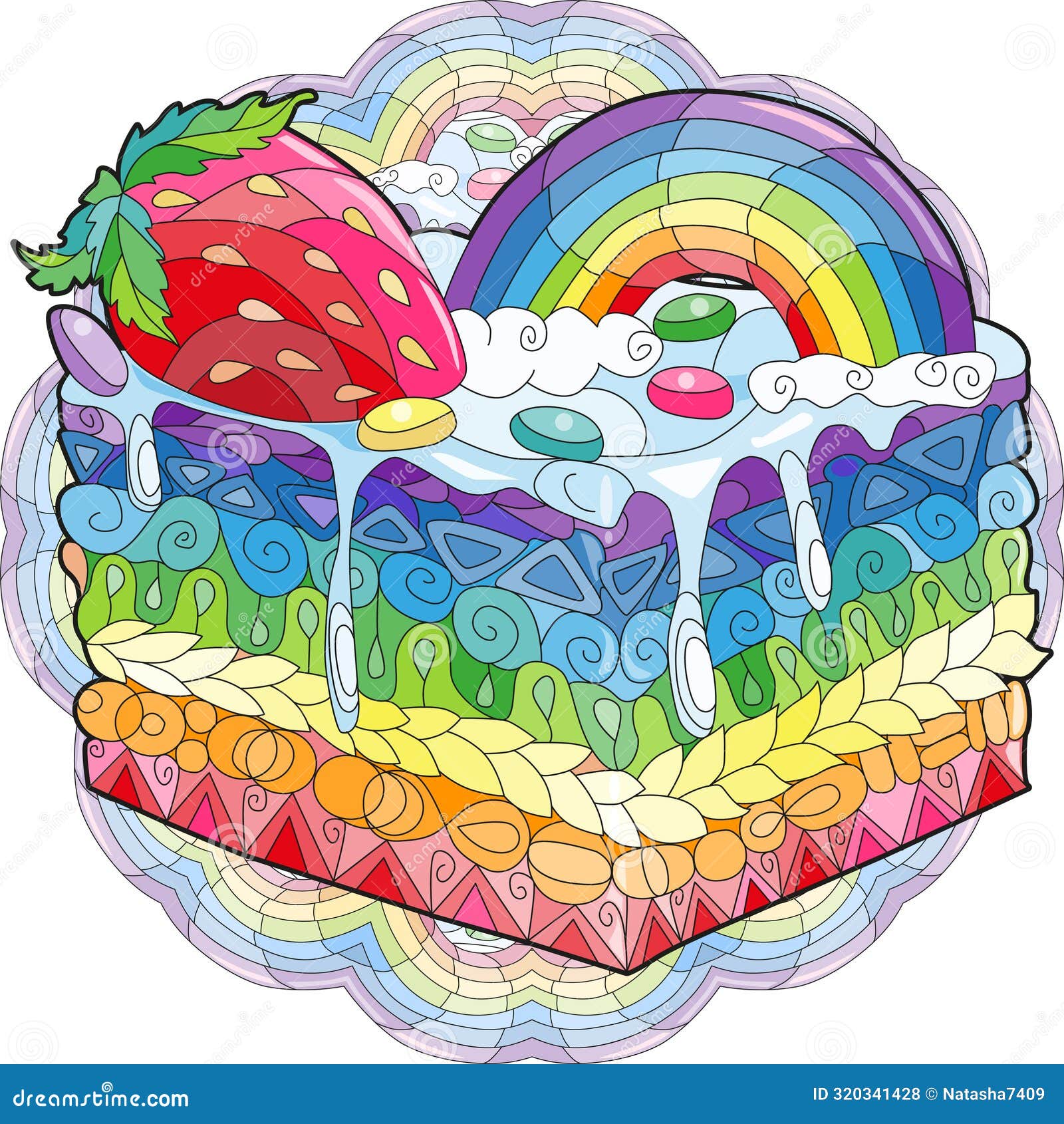 Decorative Cake Pattern on a Patterned Round Substrate Stock Vector ...